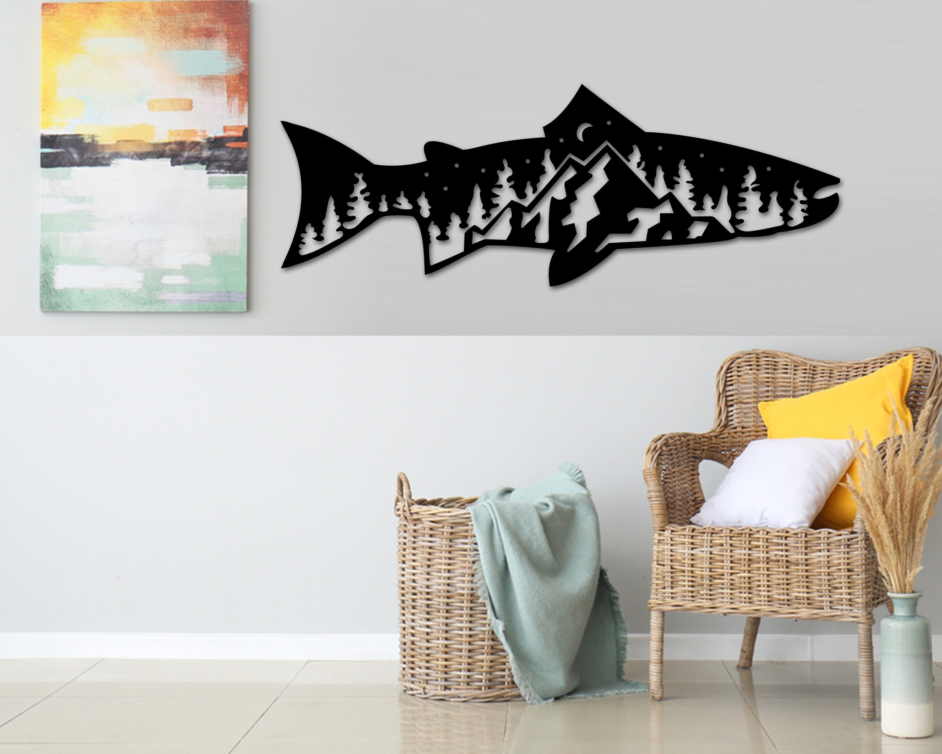 Metal Fish Sign For Outdoors On House, Fishing Lover Wall Sign, Big ...