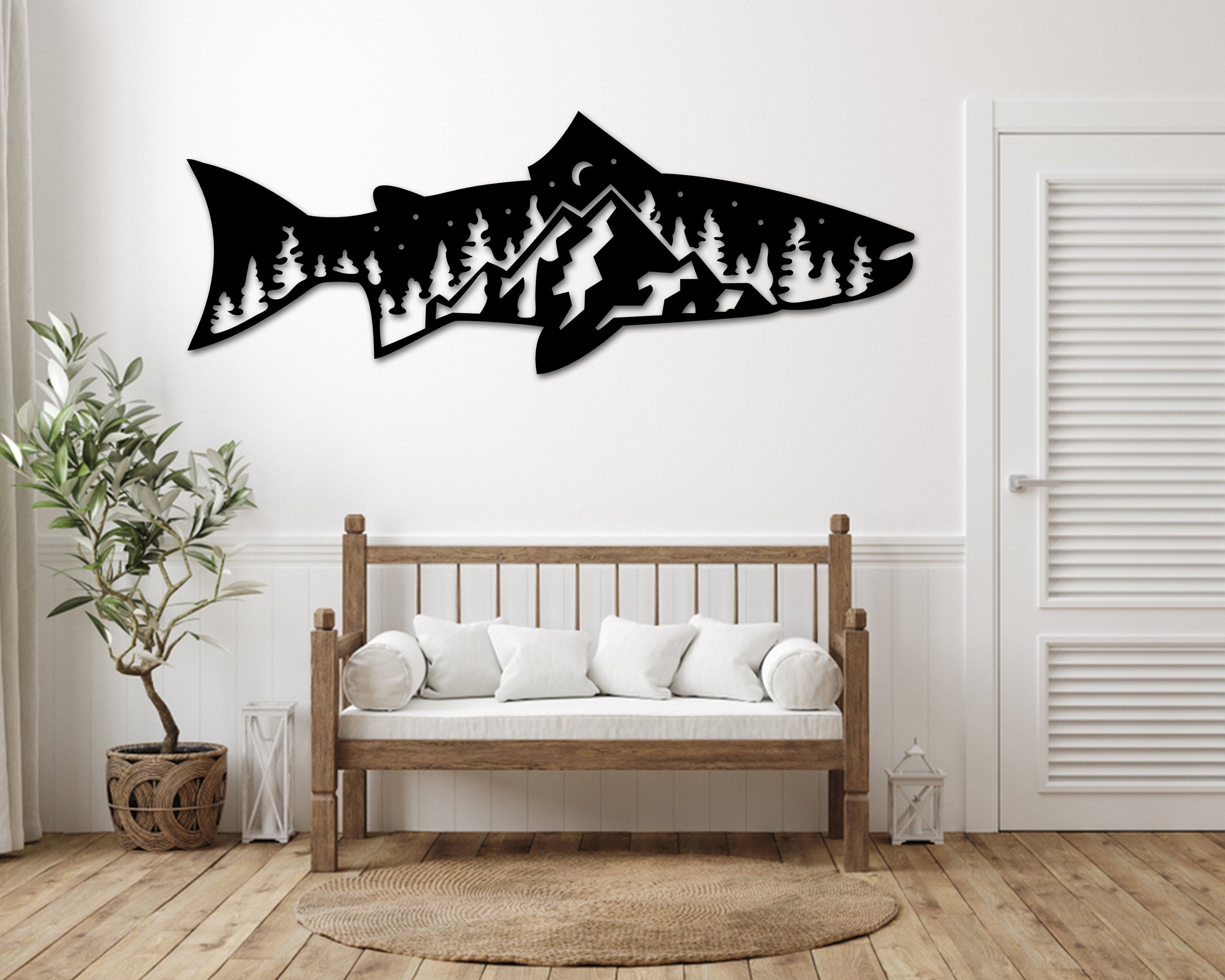 Metal Fish Sign For Outdoors On House, Fishing Lover Wall Sign, Big ...
