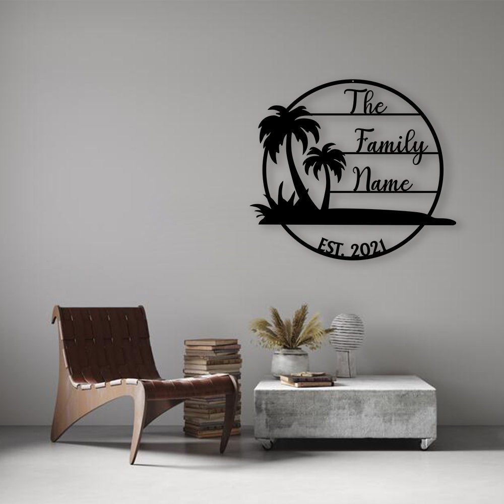 Personalized Family Pool Metal Sign, Beach Palm Tree, Swimming Pool ...