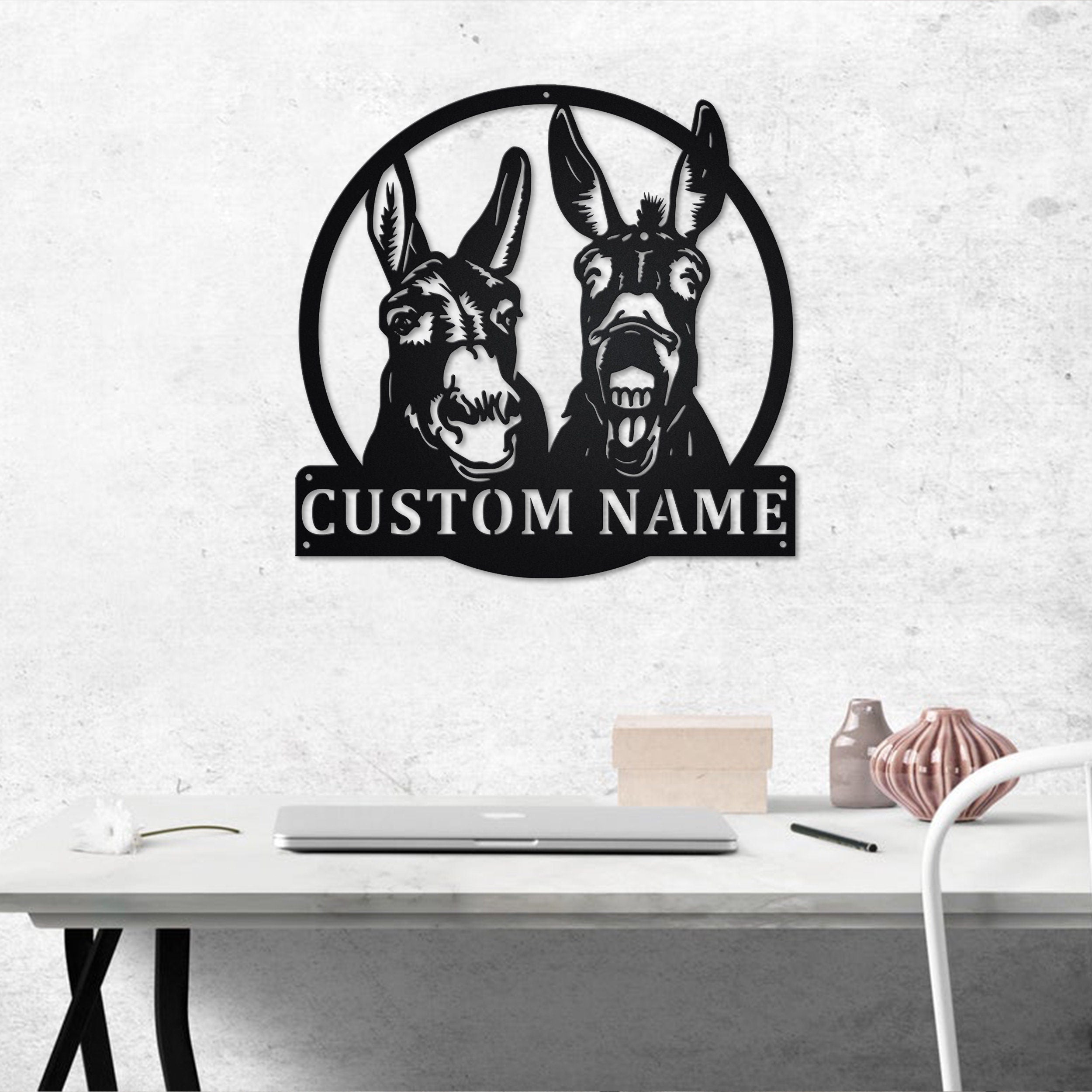 Personalized Two Donkey Metal Sign | Donkey Metal Wall Art | Office ...