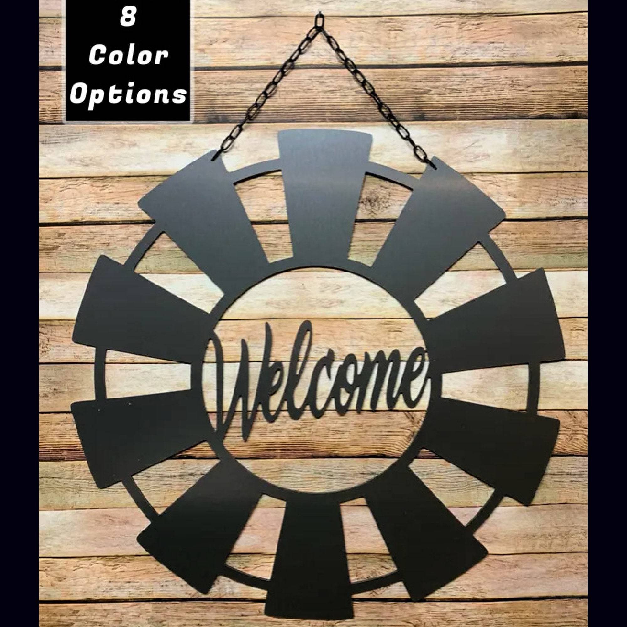 Welcome Sign For Front Porch, Windmill Design, Cut Metal Sign, Wall ...