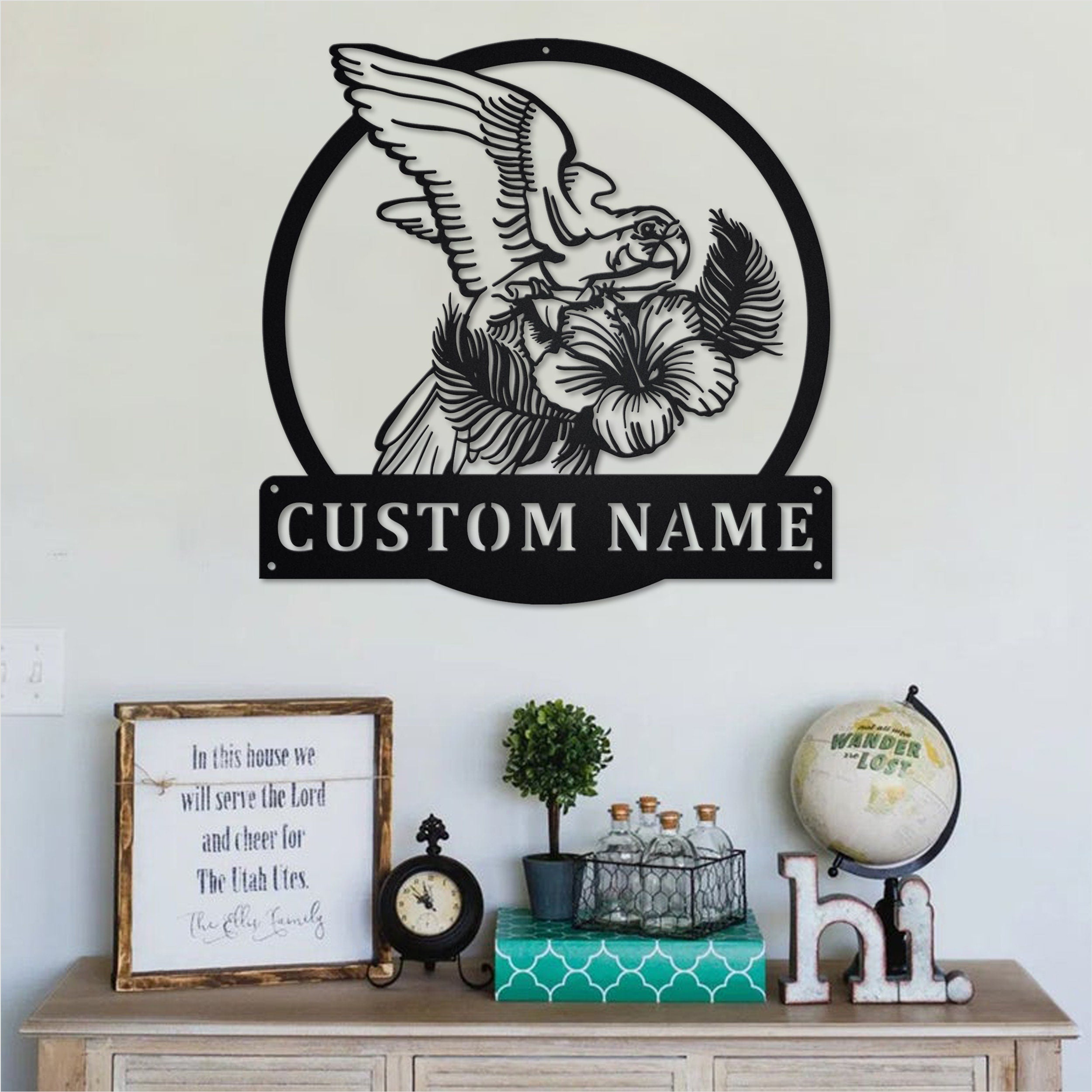 Parrot With Tropical Personalized Metal Sign, Parrot Metal Wall Art ...
