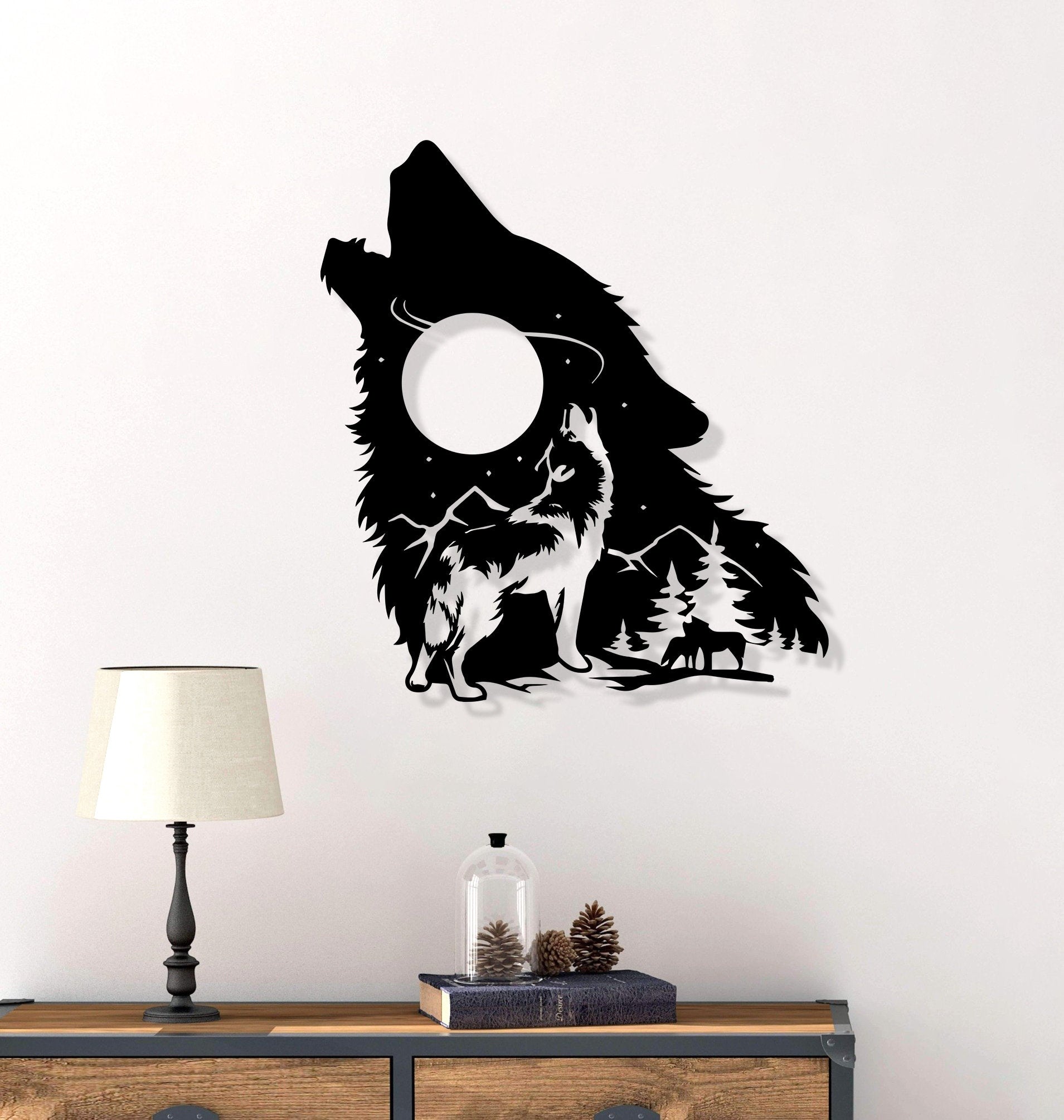 Howling Wolf Moon Metal Wall Art, Mountain Wolf Metal Sign, Wolf Room ...
