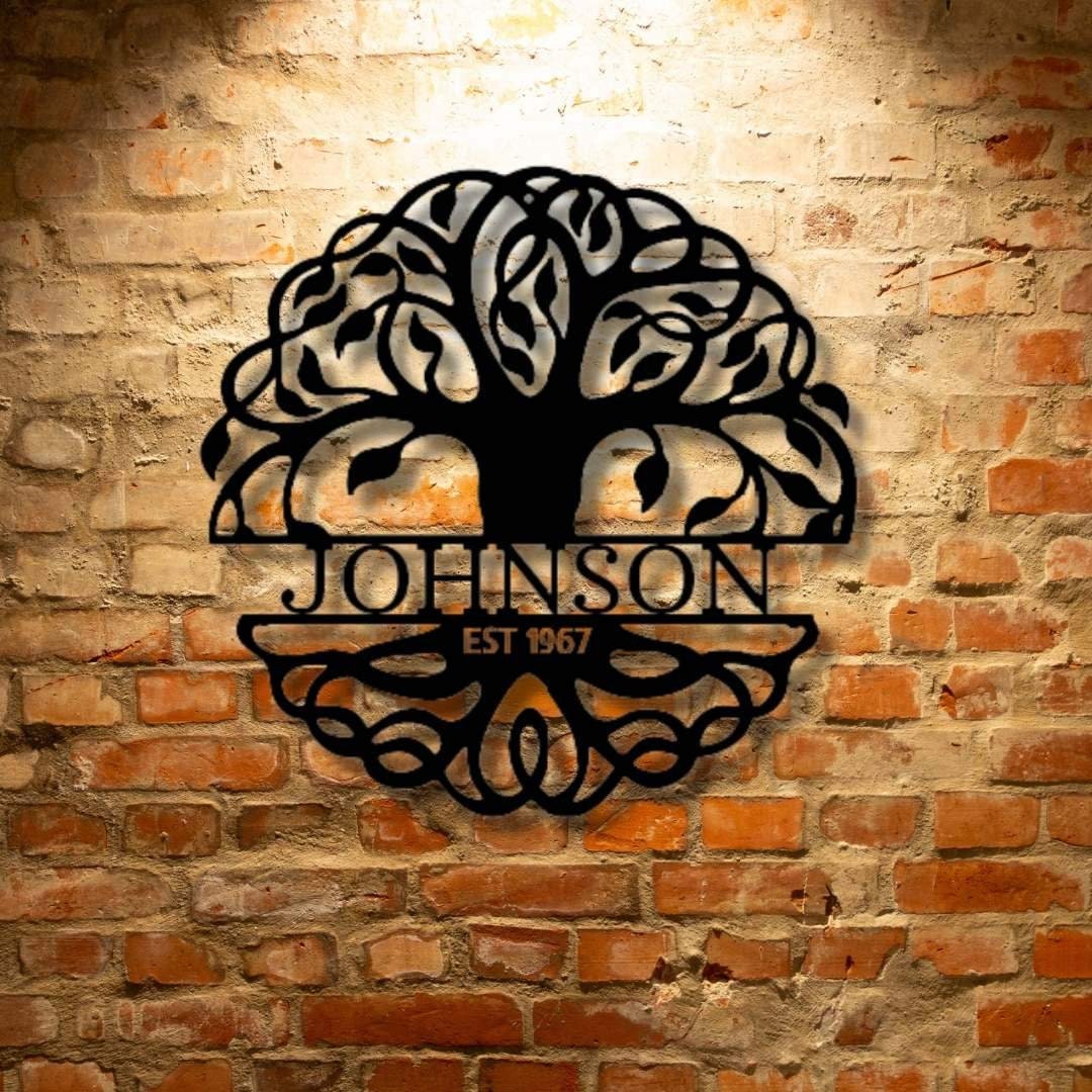 Fancy Tree Of Life Monogram - Steel Sign | Nalaprint