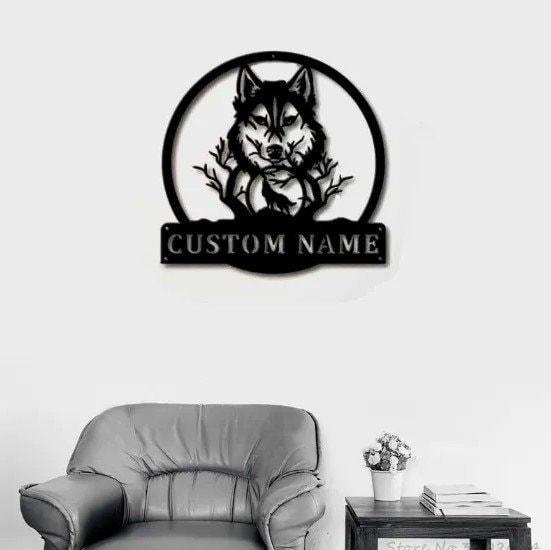 Wolf Sign, Custom Wolf Name Wall Decor, Wolf Gifts Funny, Wolf Wall ...
