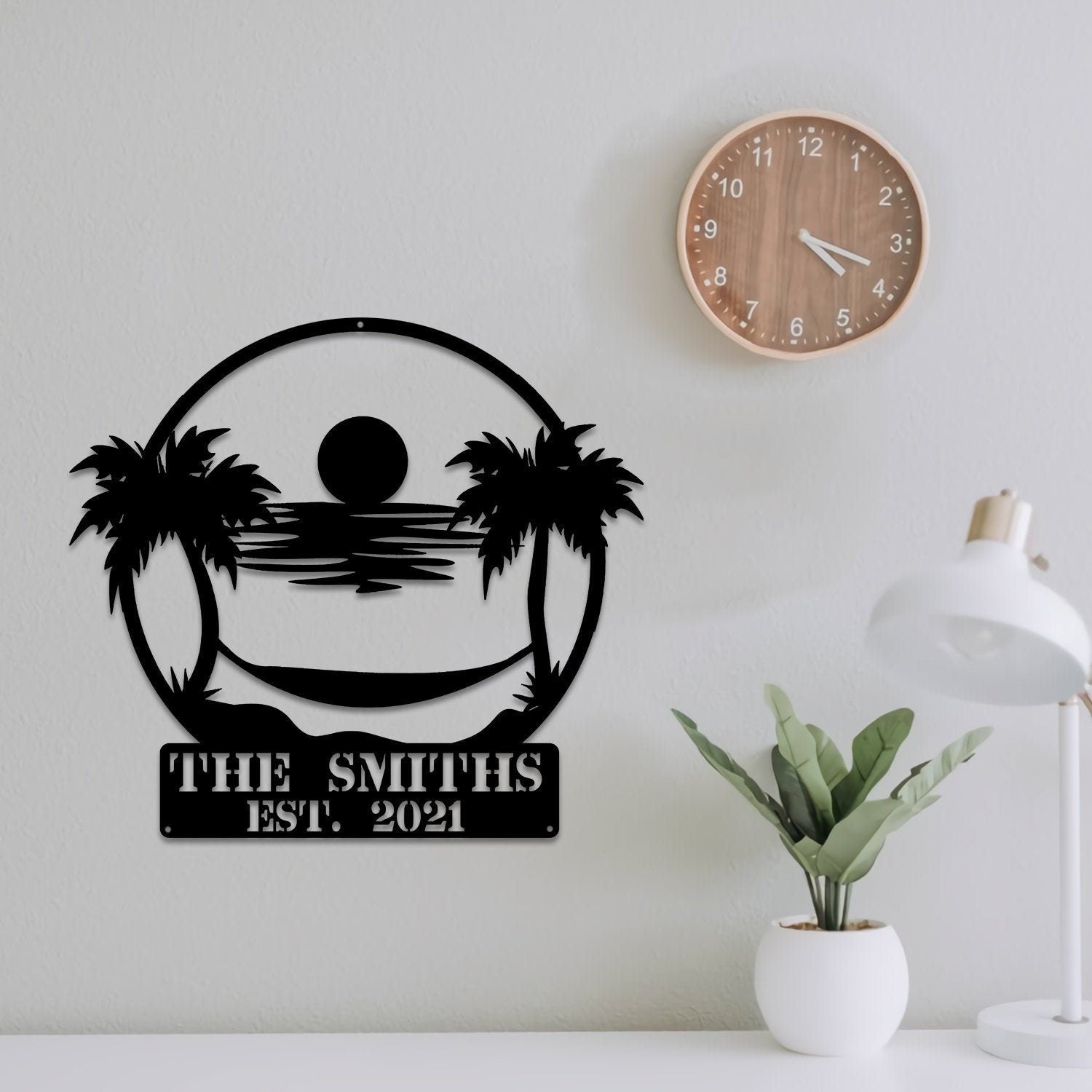 Sunset Beach Metal Sign, Beach Metal Wall Art, Pool Sign, Palm Tree ...