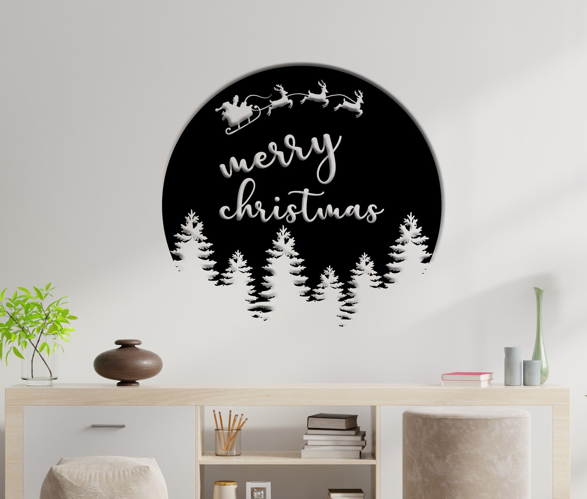 Santa Sleigh And Reindeer Metal Wall Sign, Santa And Reindeer Wall Sign ...