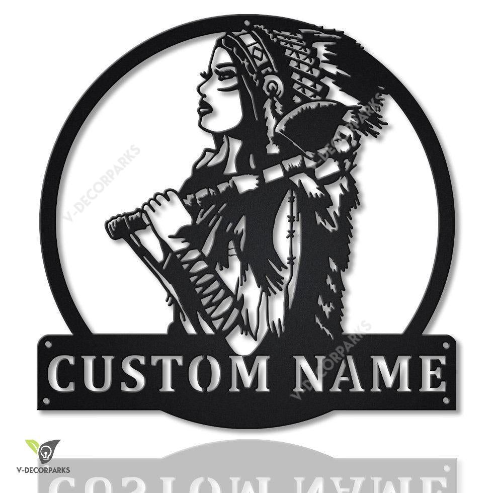 Personalized Native American Warrior Girl Metal Sign Art , Custom ...