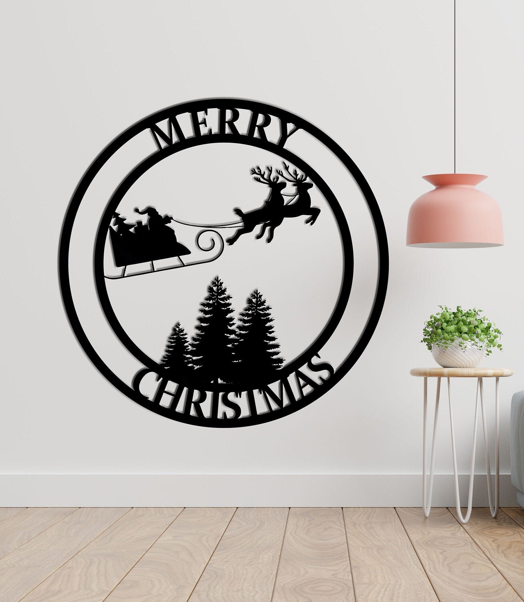 Metal Santa Sleigh With Reindeer Metal Sign, Metal Wall Art, Christmas ...