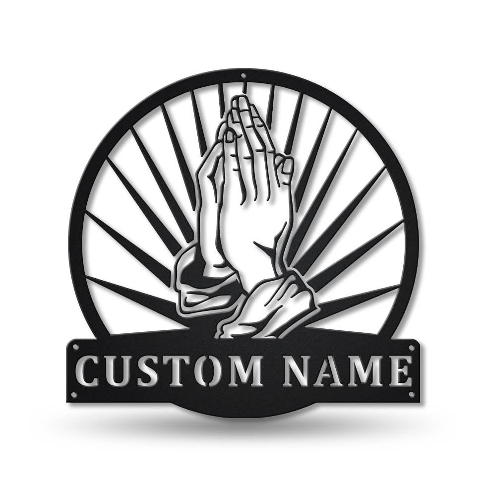 Personalized Prayer Hands Monogram Metal Sign Art, Custom Prayer Hands ...