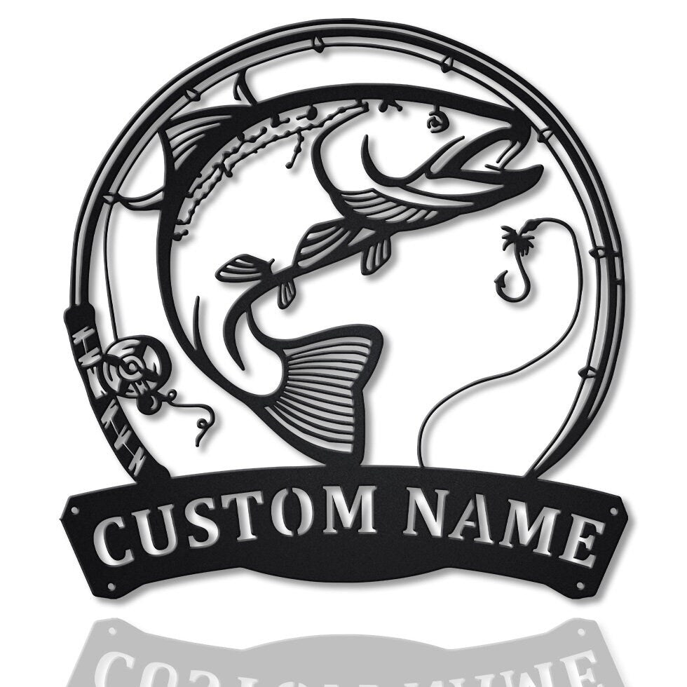 Personalized Rainbow Trout Fish Pole Monogram Metal Sign Art Rainbow ...