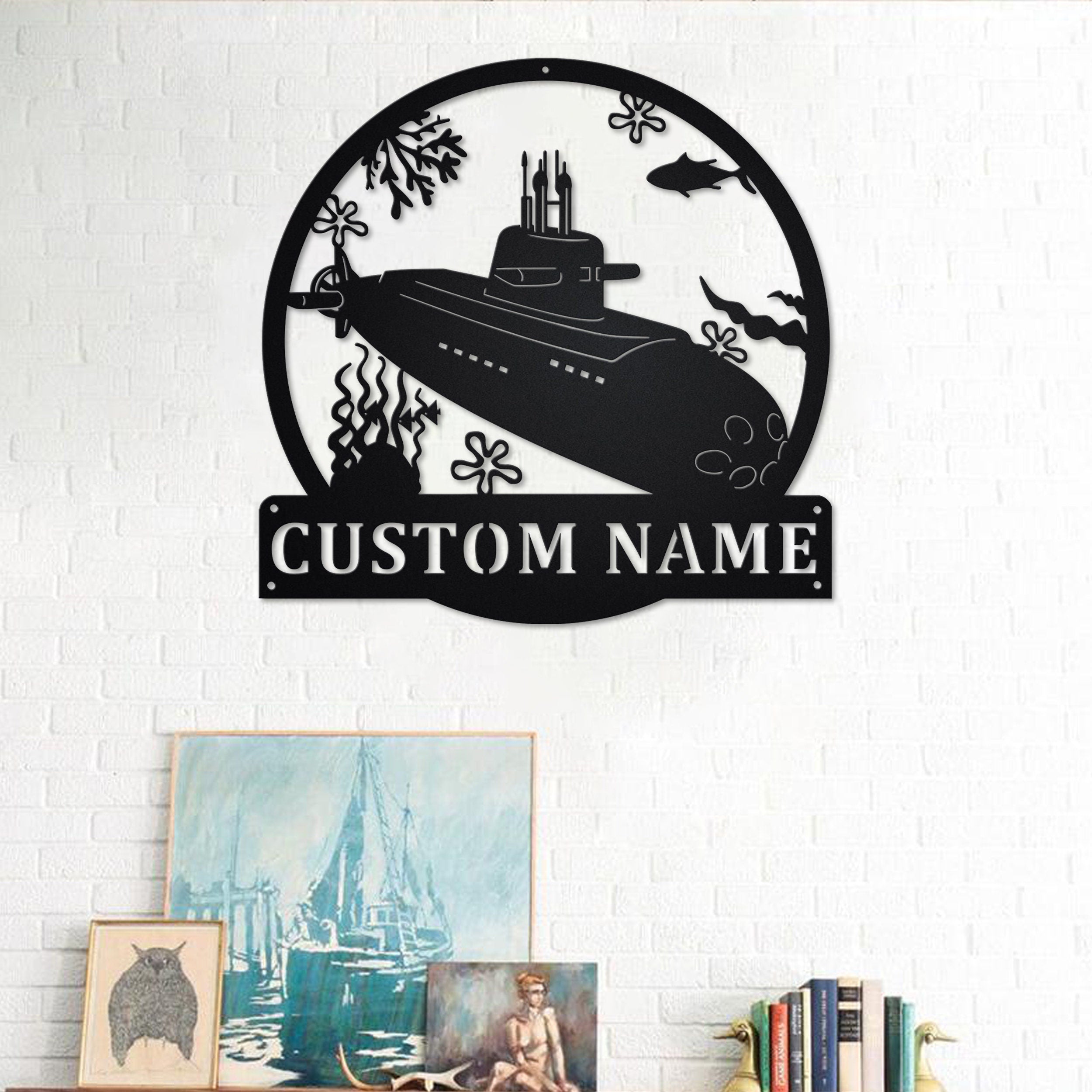 Custom Submarine Metal Wall Art, Personalized Submarine Name Sign ...