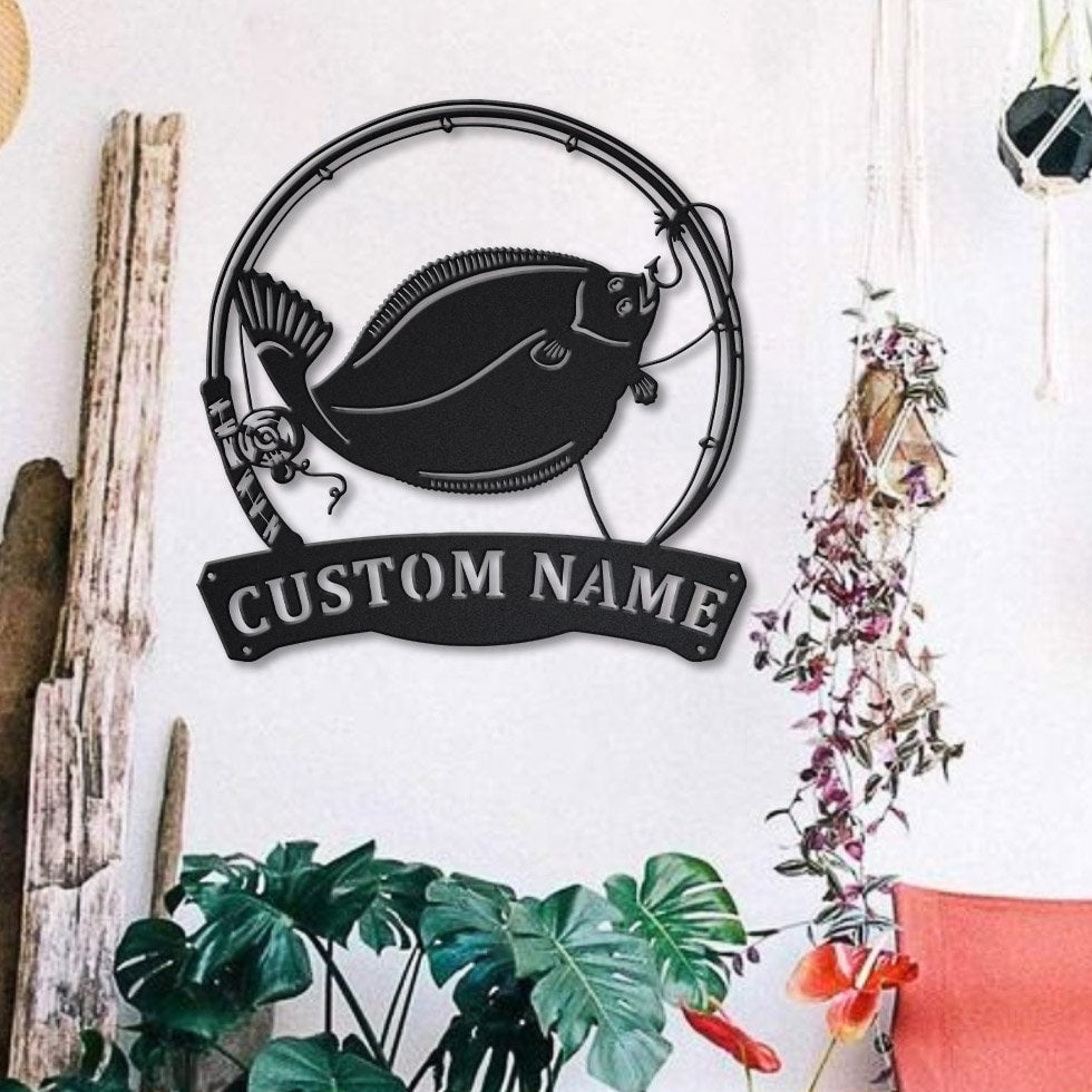 Personalized Flounder Fishing Fish Pole Metal Sign Art, Custom Flounder ...