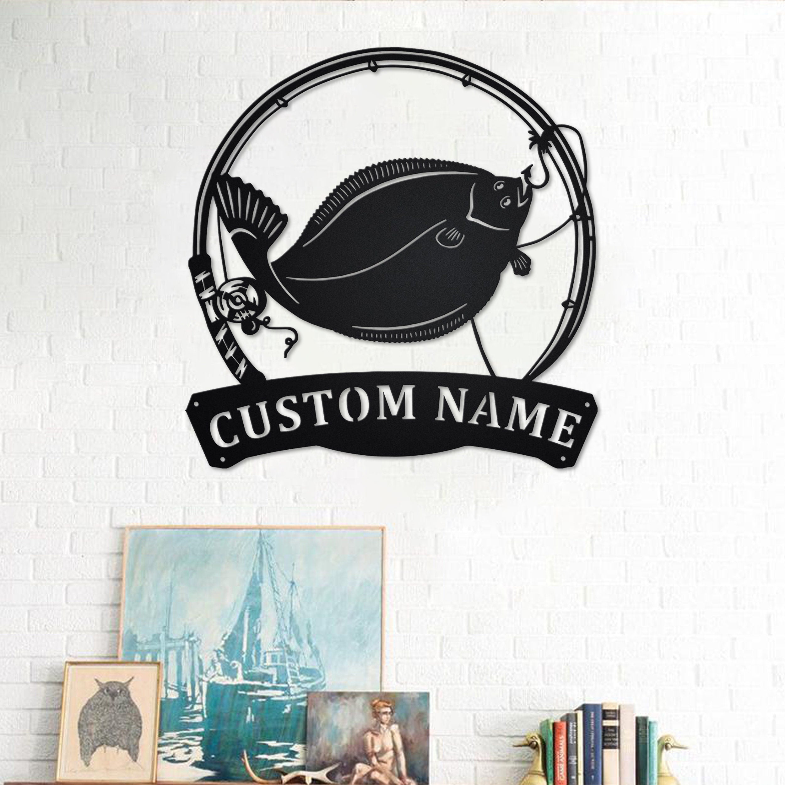 Personalized Flounder Fish Metal Sign, Fishing Metal Wall Art, Fishing ...