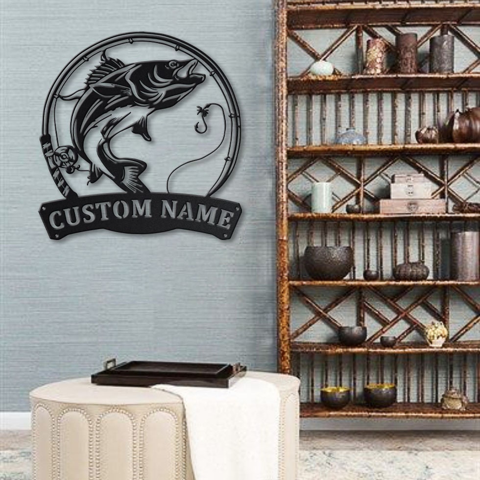 Personalized Walleye Fishing Fish Pole Monogram Metal Sign Art Walleye ...