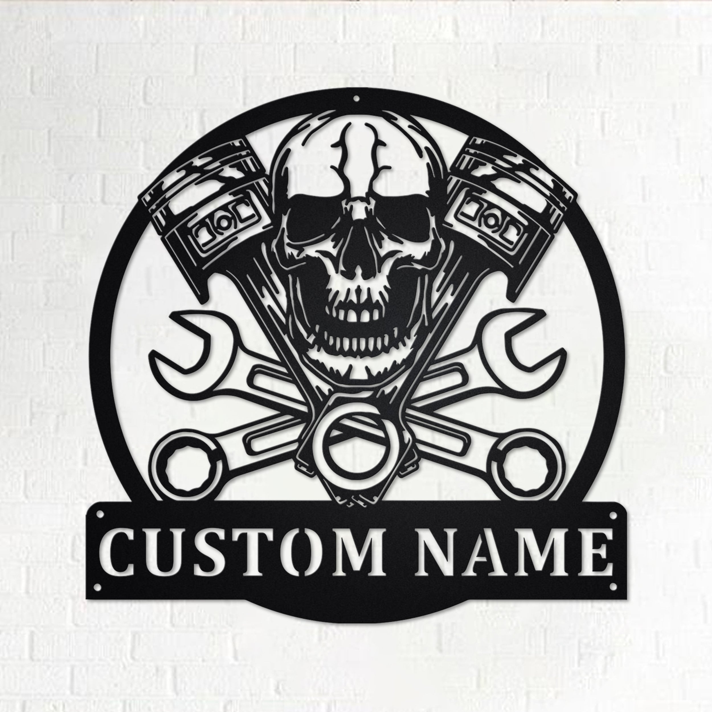 Custom Mechanic Skull Metal Wall Art, Personalized Mechanic Name Sign ...