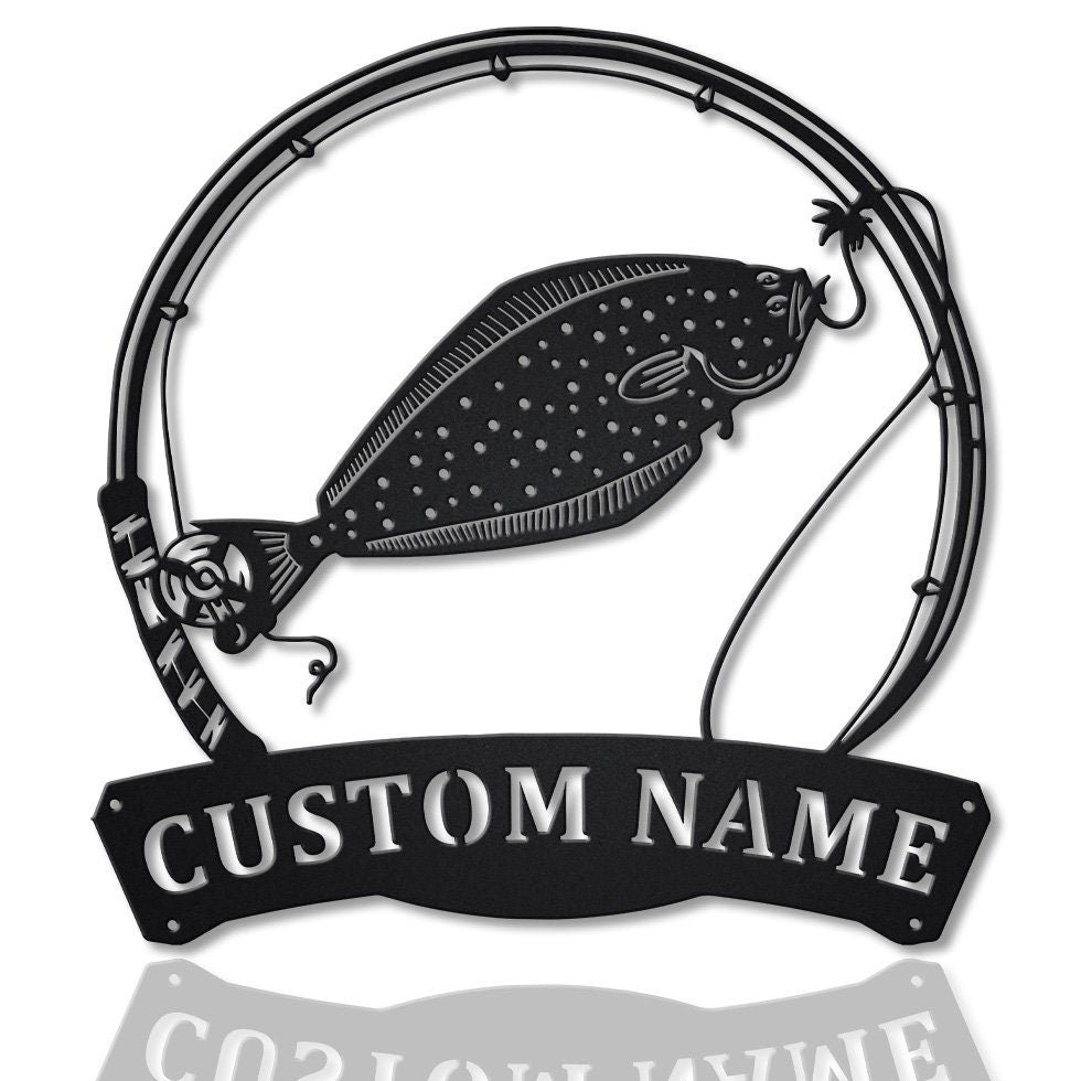 Personalized Halibut Fishing Fish Pole Metal Sign Art, Custom Halibut ...
