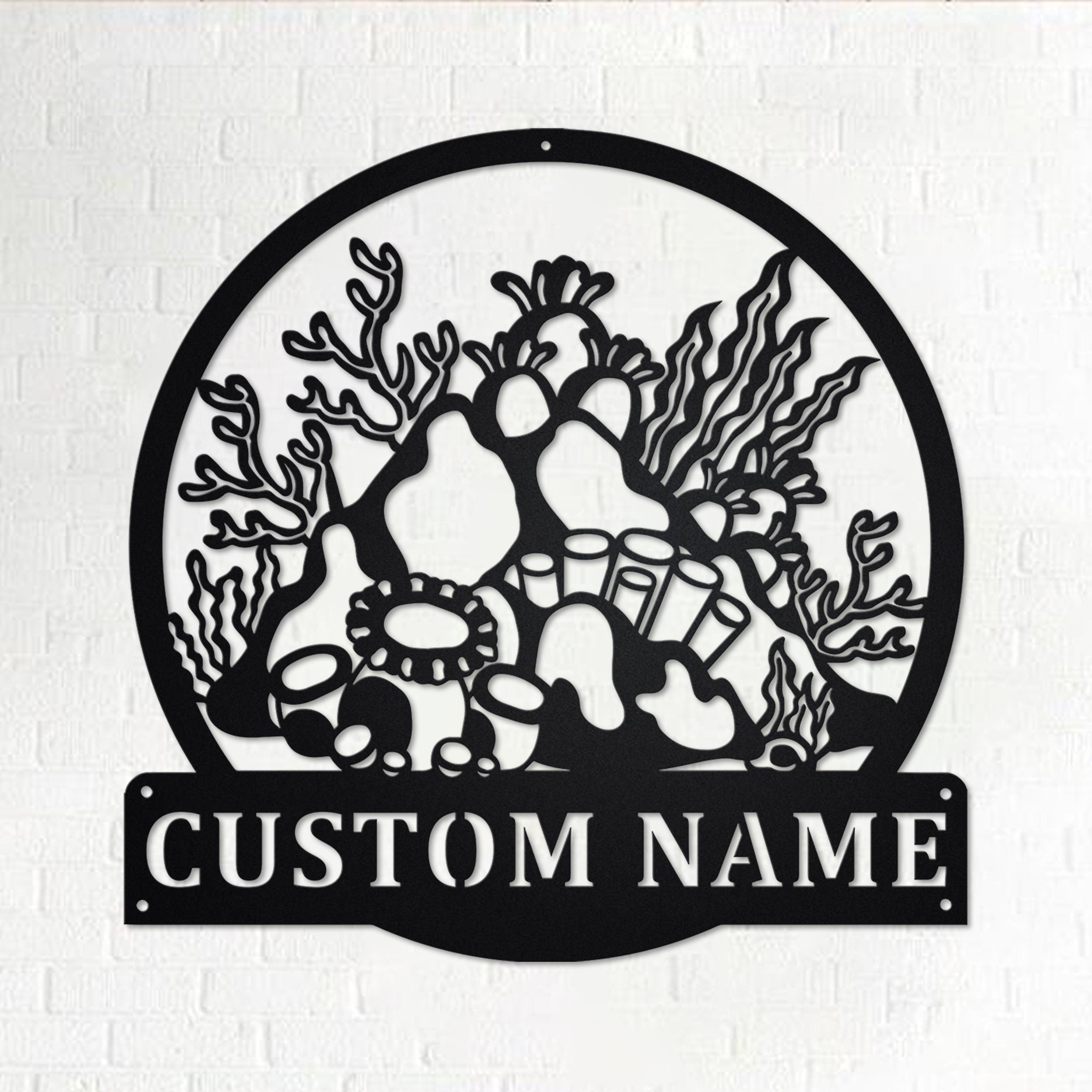 Custom Coral Reef Metal Wall Art, Personalized Coral Reef Name Sign ...