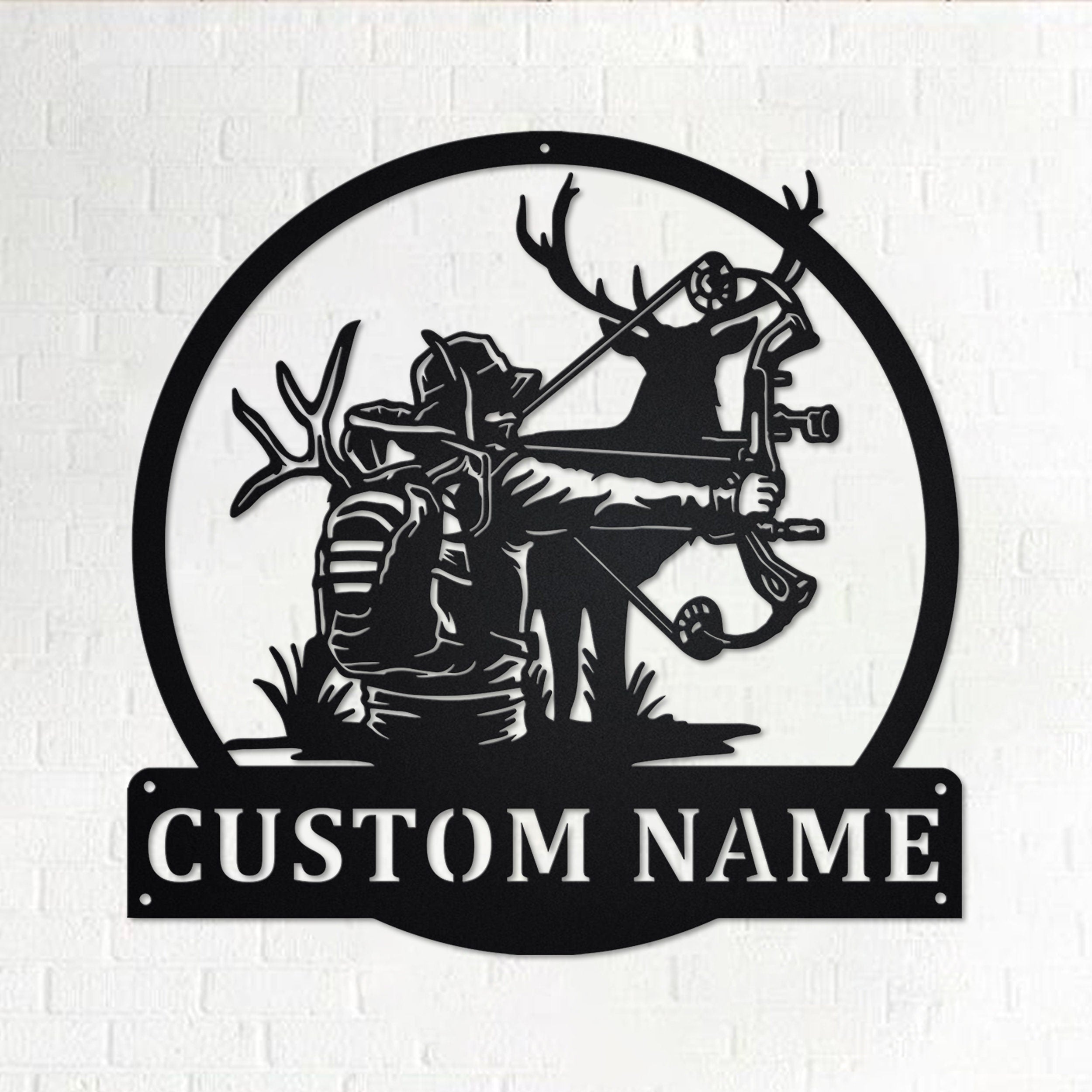 Custom Bow Hunting Metal Wall Art, Personalized Bow Hunting Name Sign ...