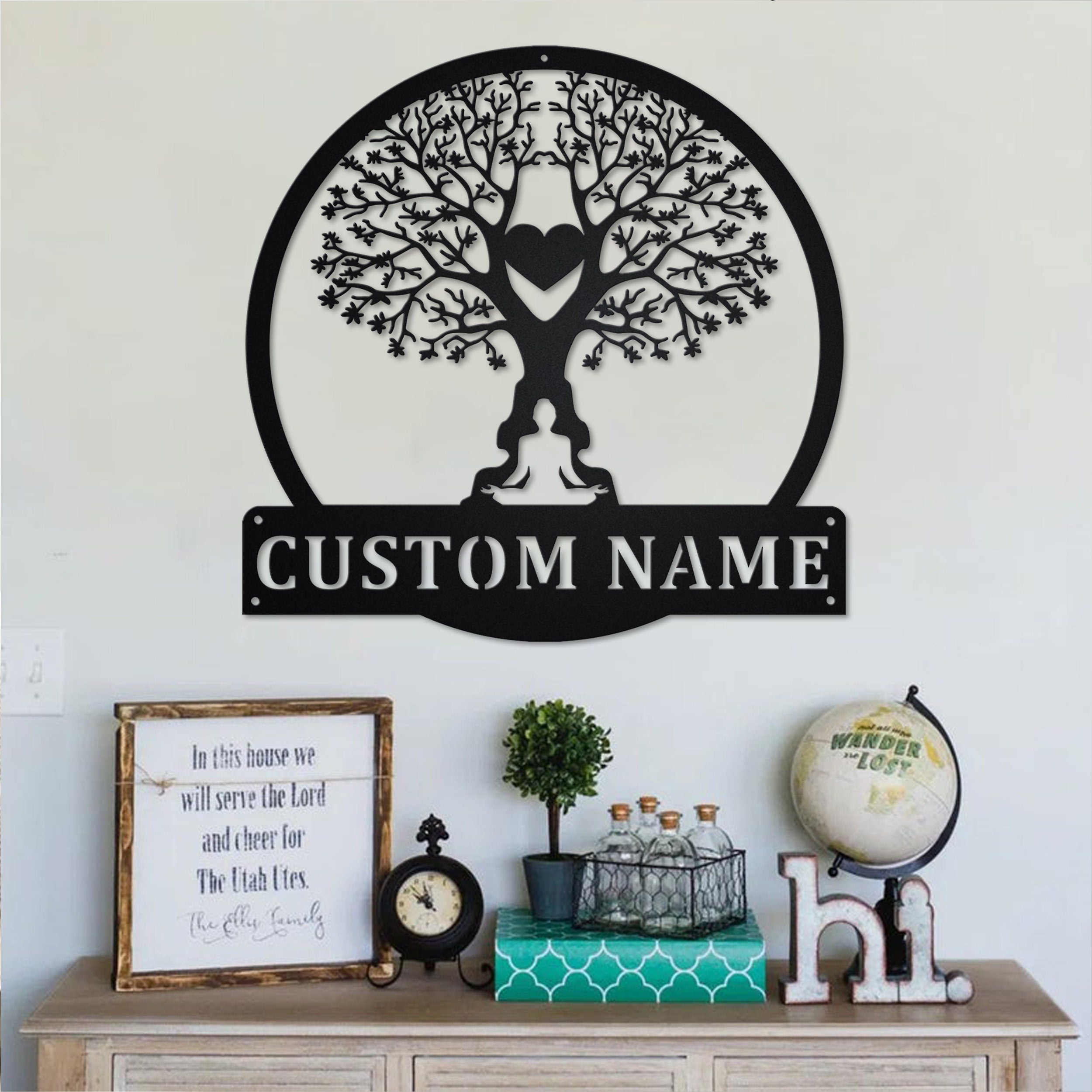 Custom Tree Namaste Heart Metal Wall Art, Personalized Tree Namaste ...
