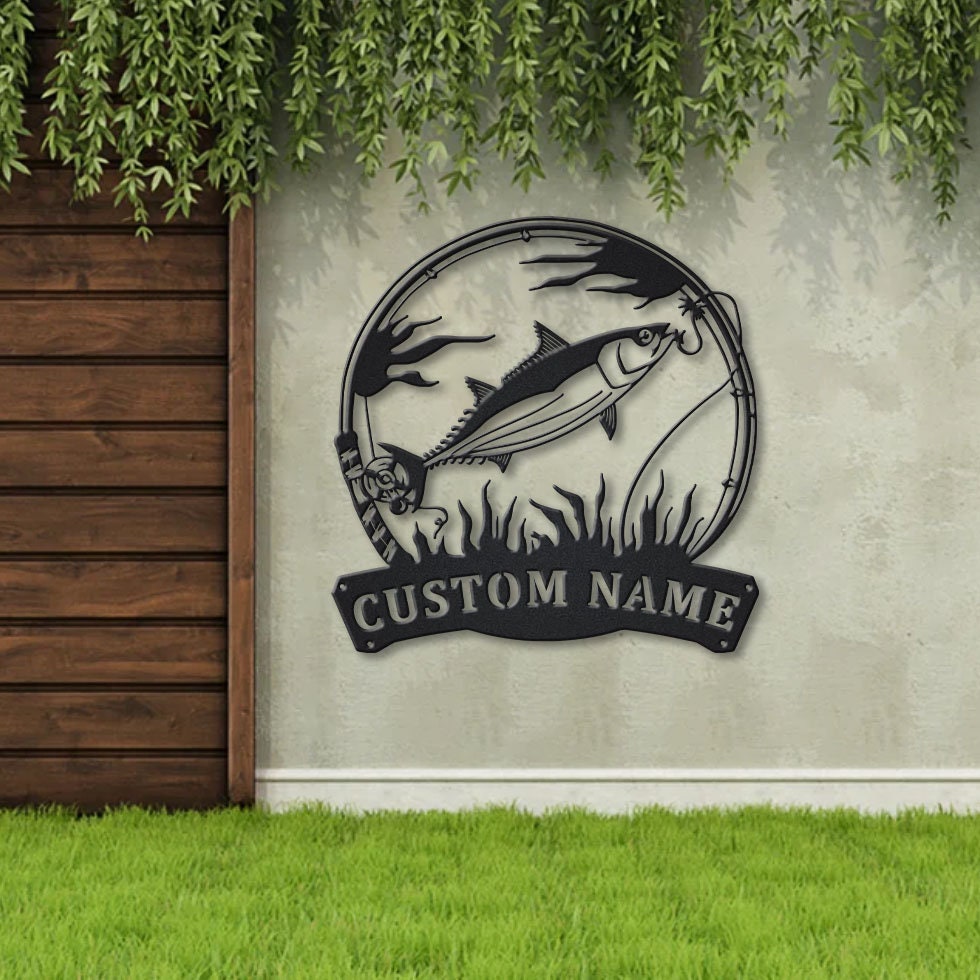 Personalized Skipjack Tuna Fishing Fish Pole Metal Sign Art, Custom ...