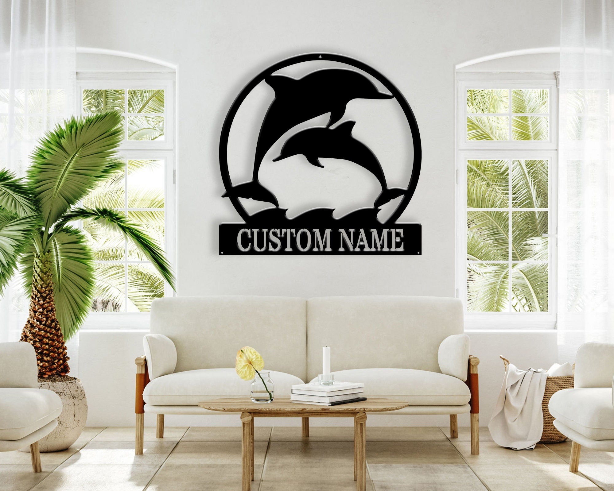Happy Dolphin Metal Sign - Customize Dolphin Sign - Dolphin Monogram ...