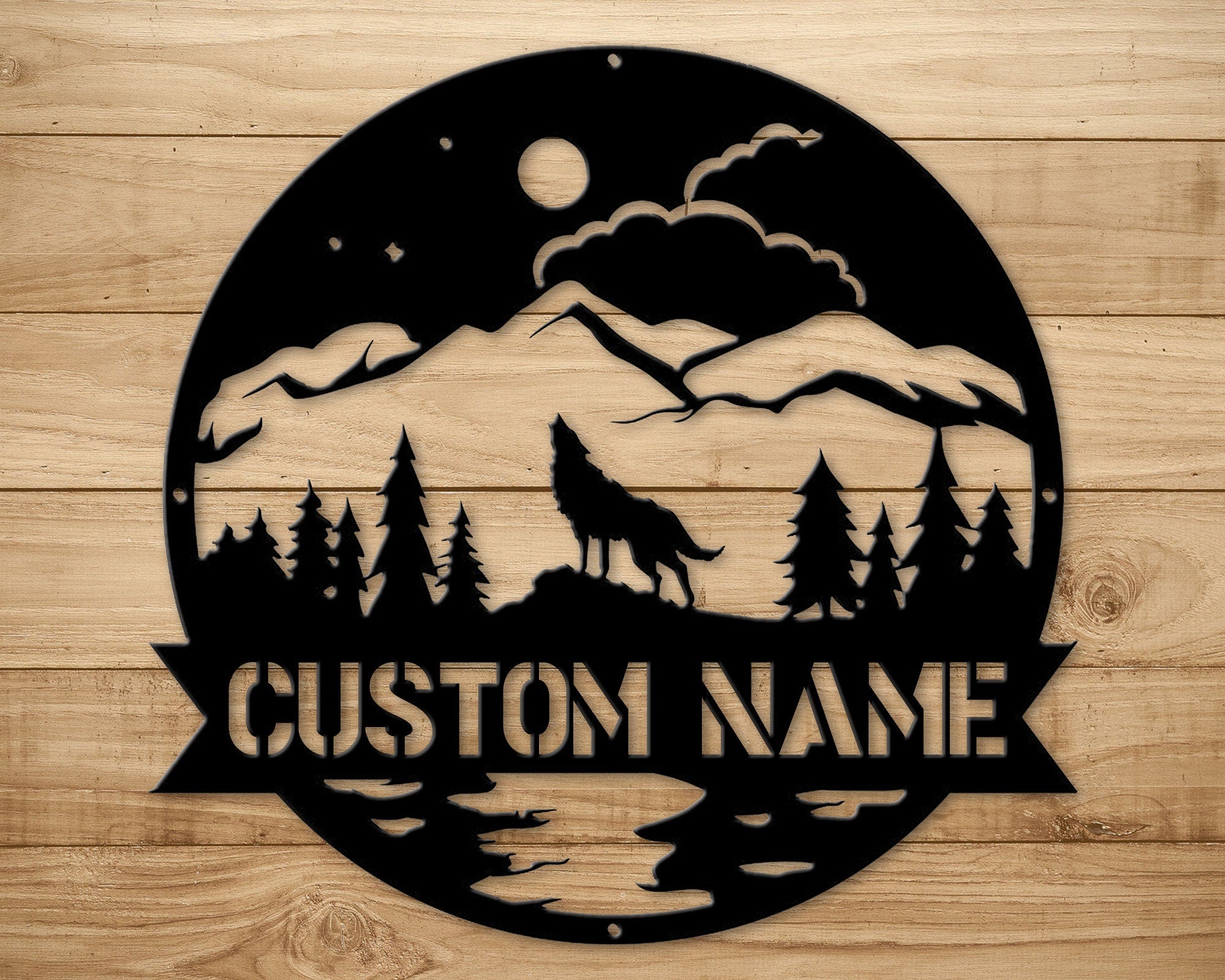 Howling Wolf Metal Sign - Wolf Monogram Sign - Metal Ranch Sign ...