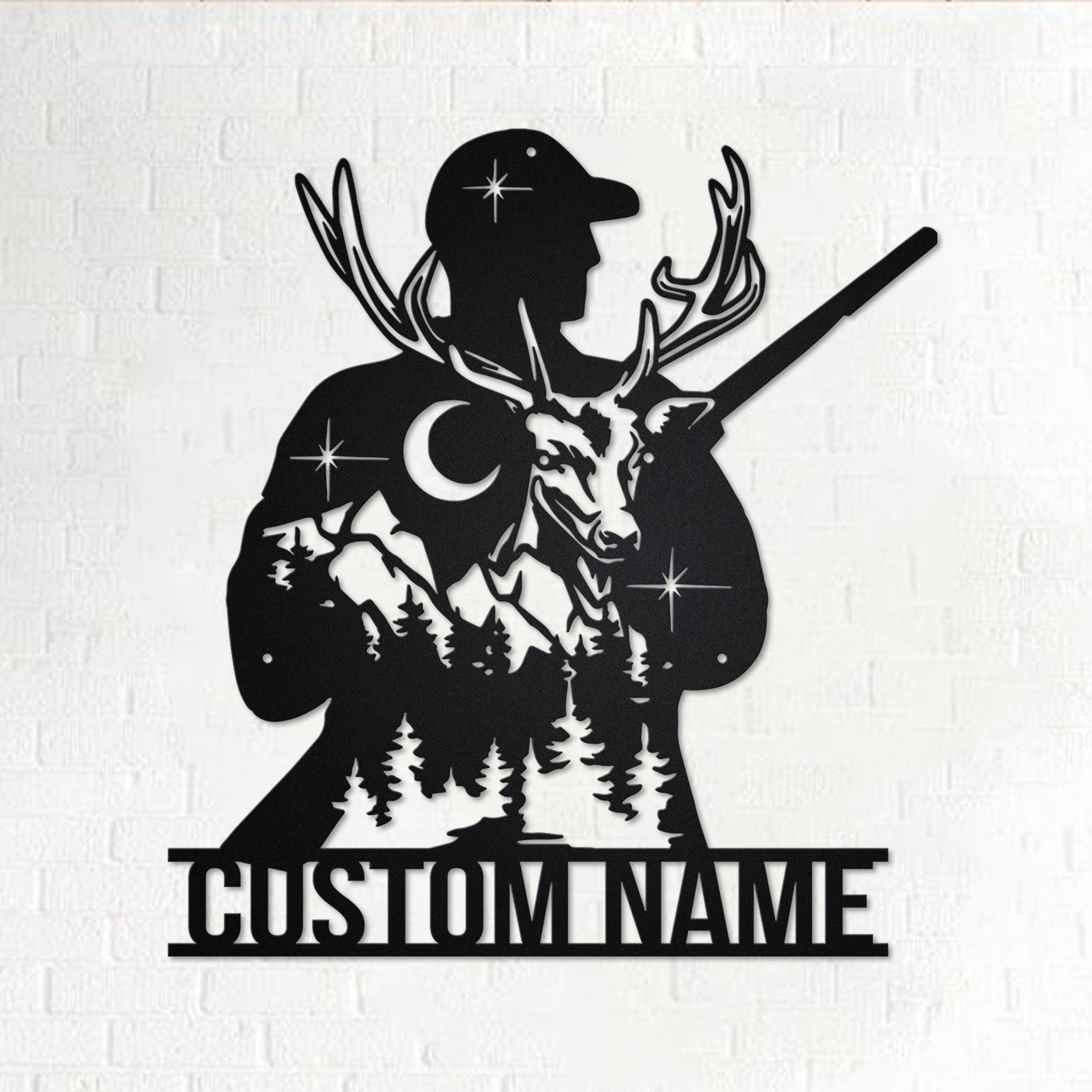 Custom Deer Hunter Metal Wall Art, Personalized Deer Hunter Name Sign ...