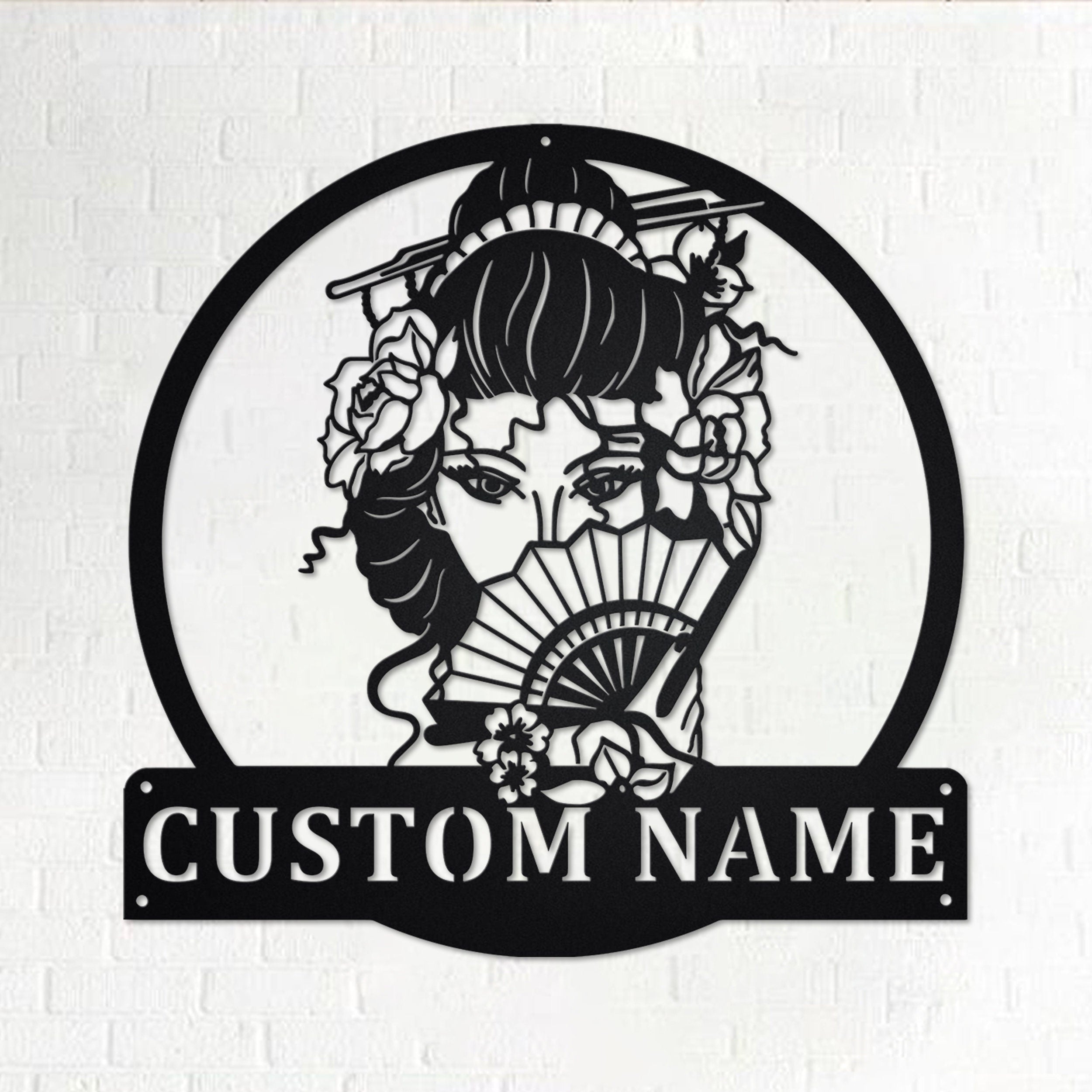 Custom Japanese Geisha Metal Wall Art, Personalized Geisha Name Sign ...