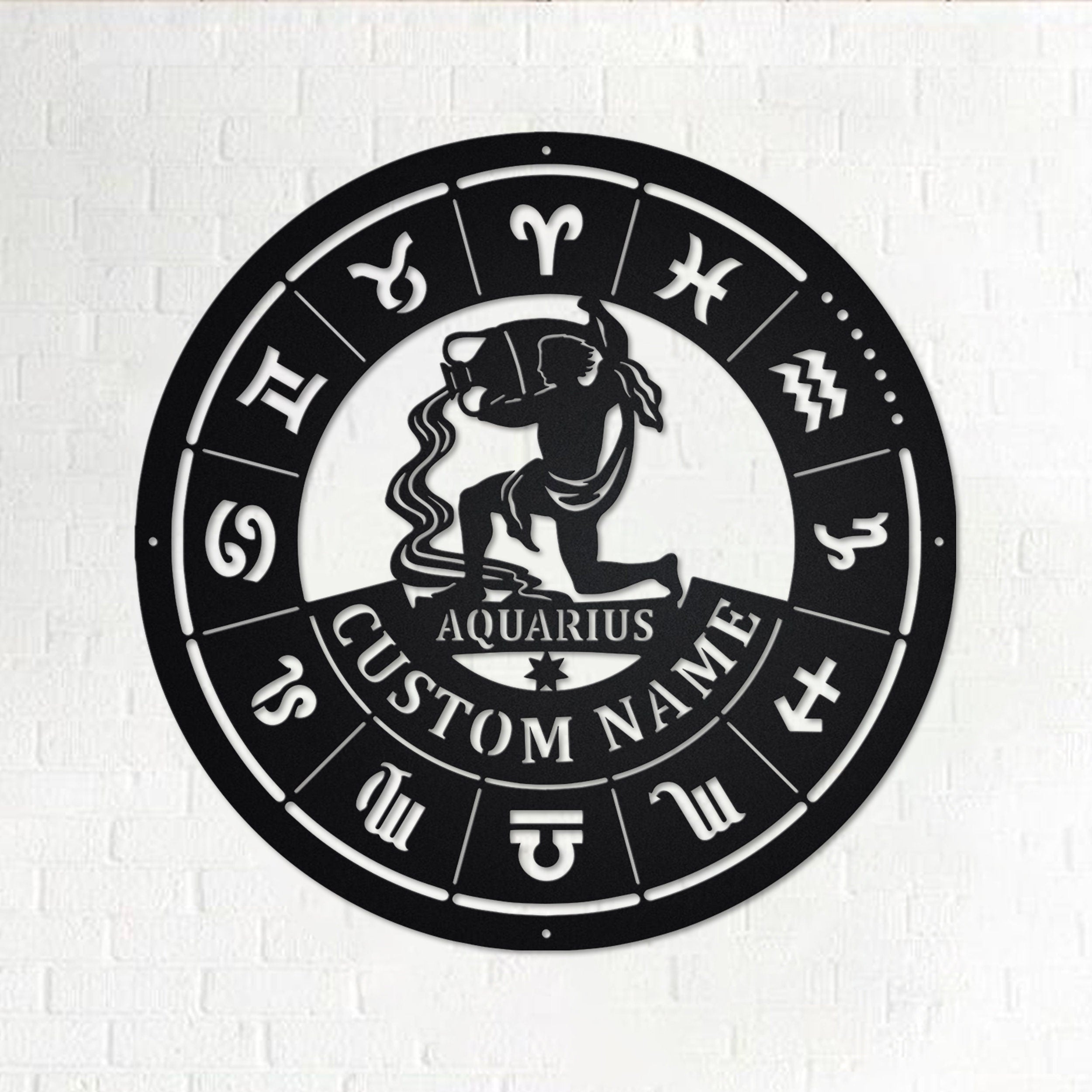 Custom Aquarius Zodiac Metal Wall Art, Personalized Aquarius Name Sign ...