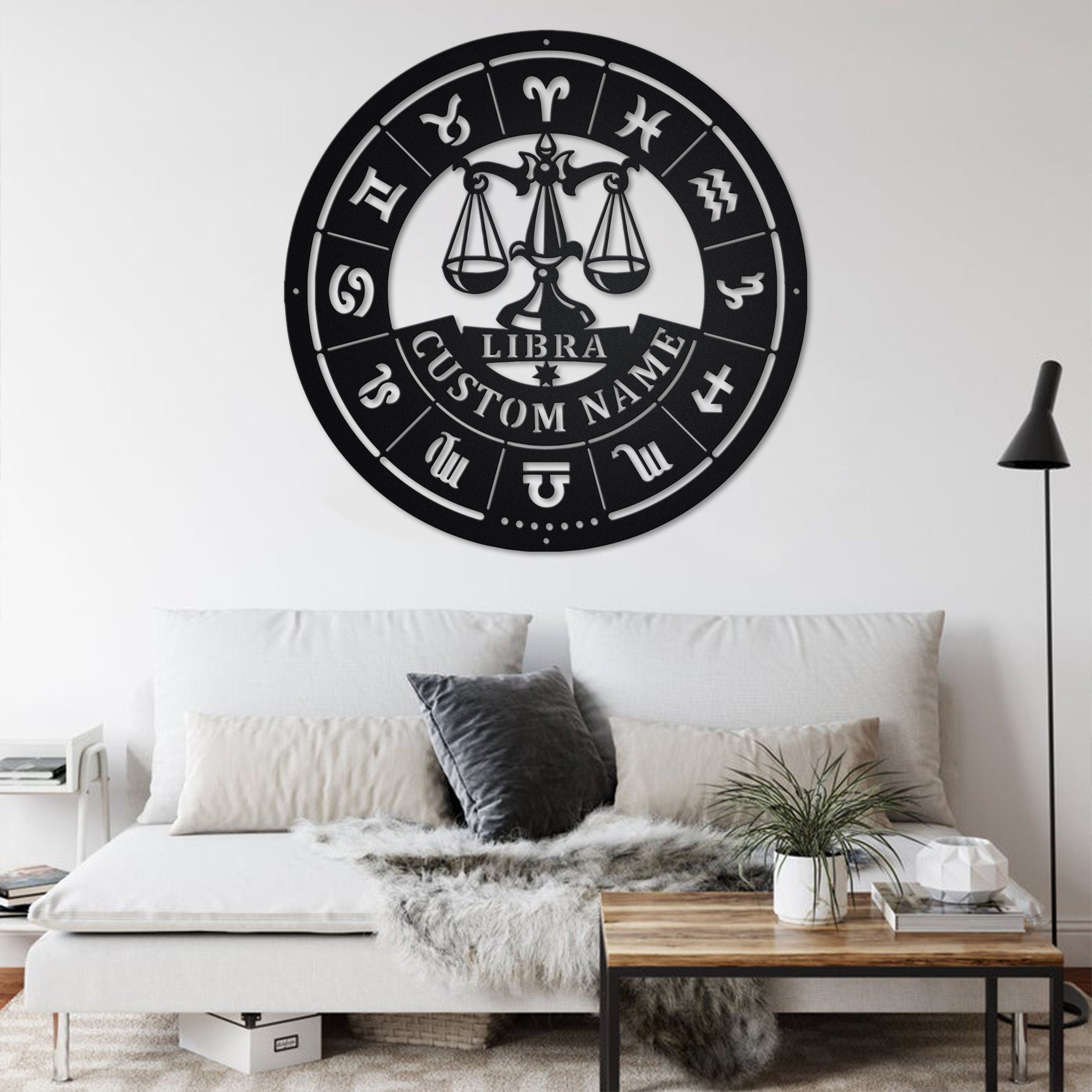 Custom Libra Zodiac Metal Wall Art, Personalized Libra Zodiac Name Sign ...