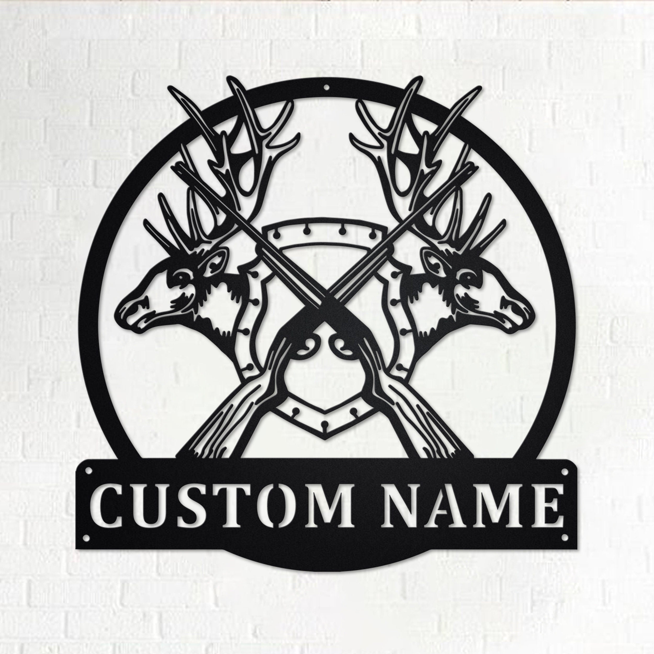 Custom Elk Heads And Crossed Metal Wall Art, Personalized Elk Hunter ...