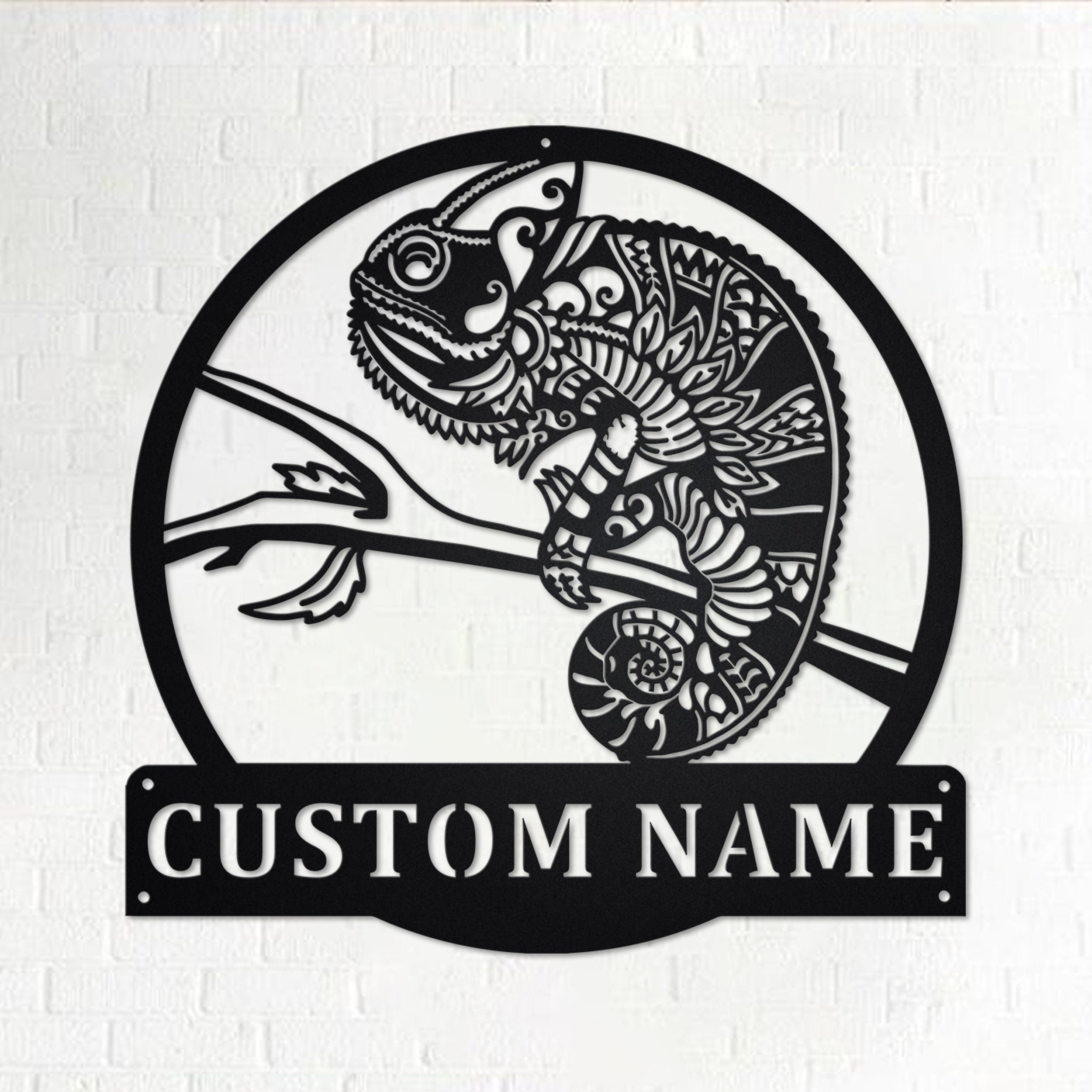 Custom Chameleon Metal Wall Art, Personalized Chameleon Name Sign ...