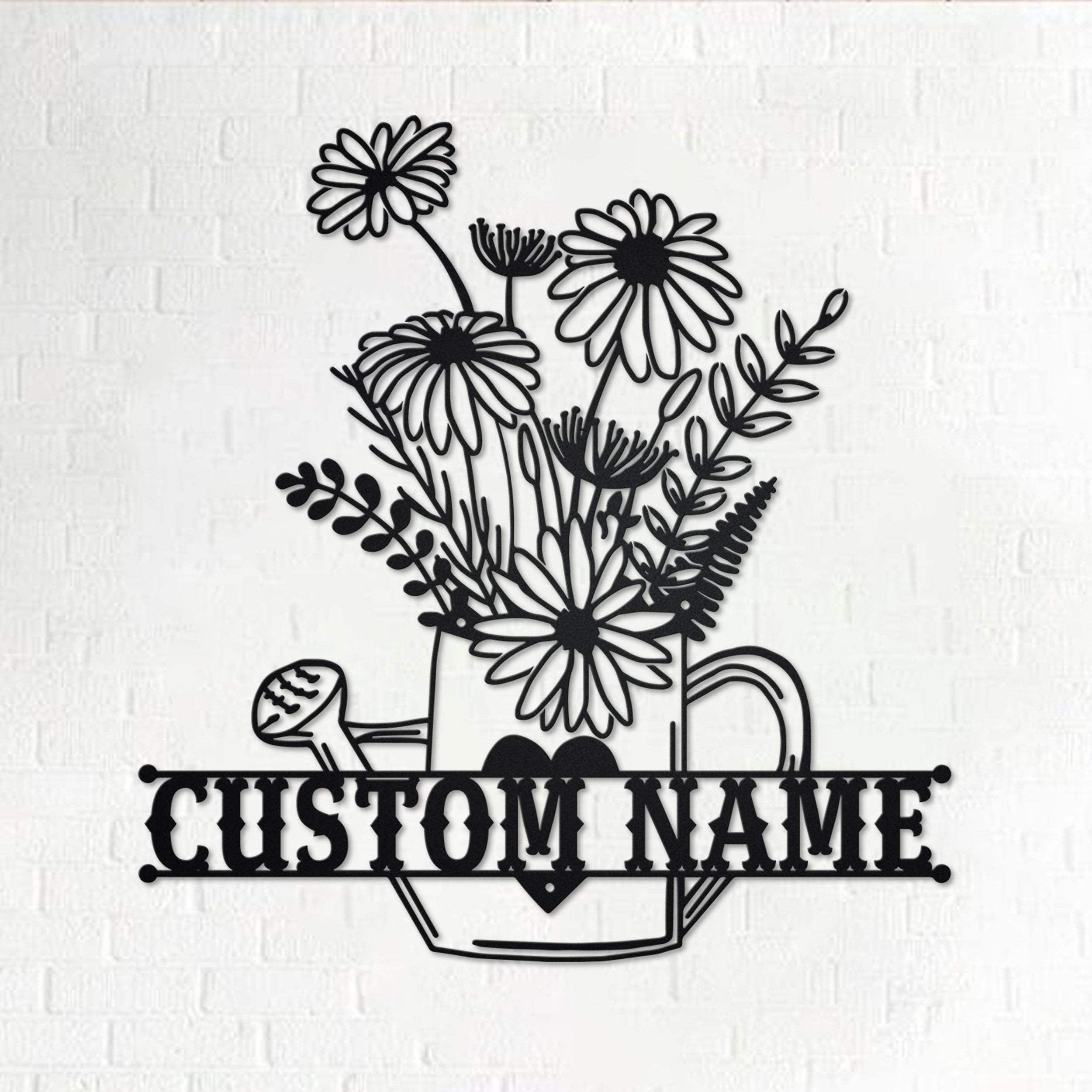 Custom Floral Frame Metal Wall Art, Personalized Floral Frame Name Sign ...