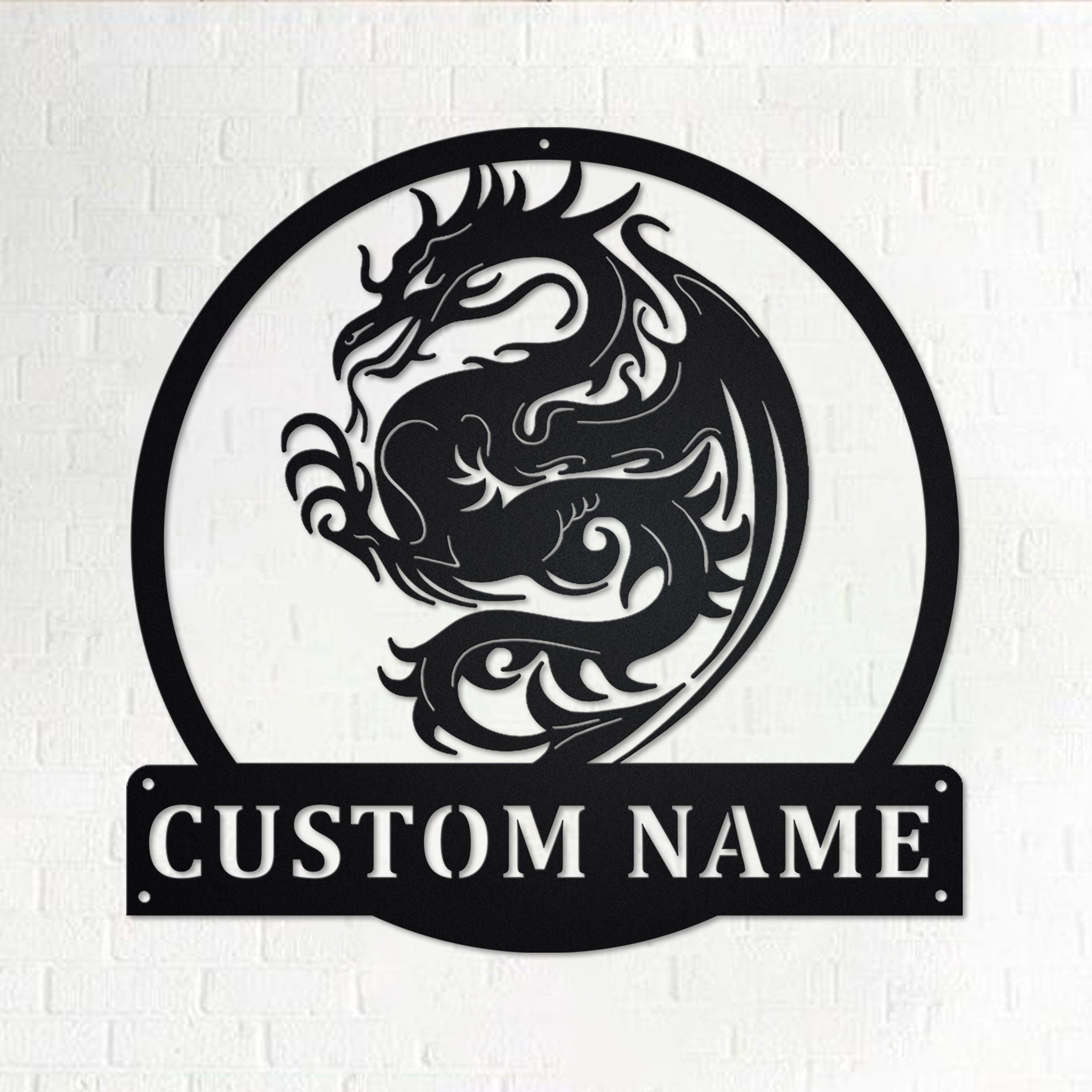 Custom Dragon Metal Wall Art, Personalized Dragon Name Sign Decoration ...