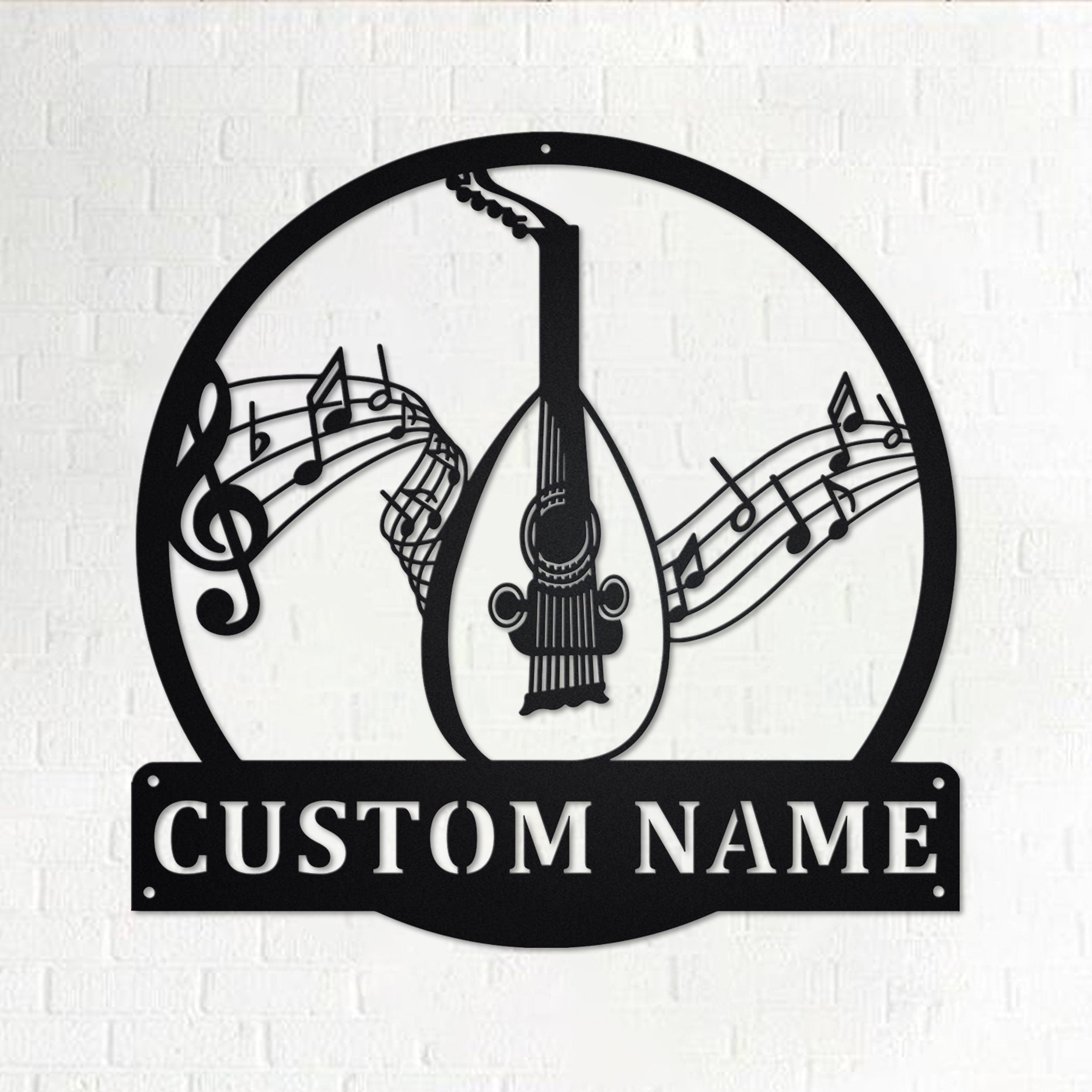 Custom Lute Musical Instrument Metal Wall Art, Personalized Lute Name ...
