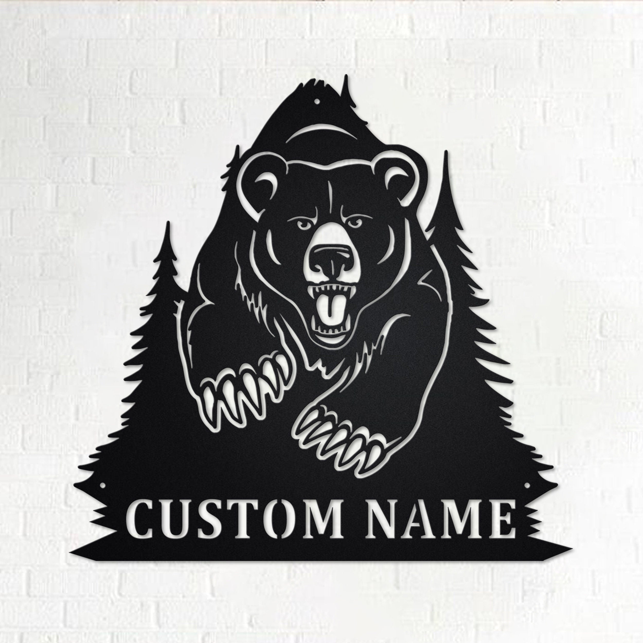 Custom Bear Metal Wall Art, Personalized Bear Name Sign Decoration For ...