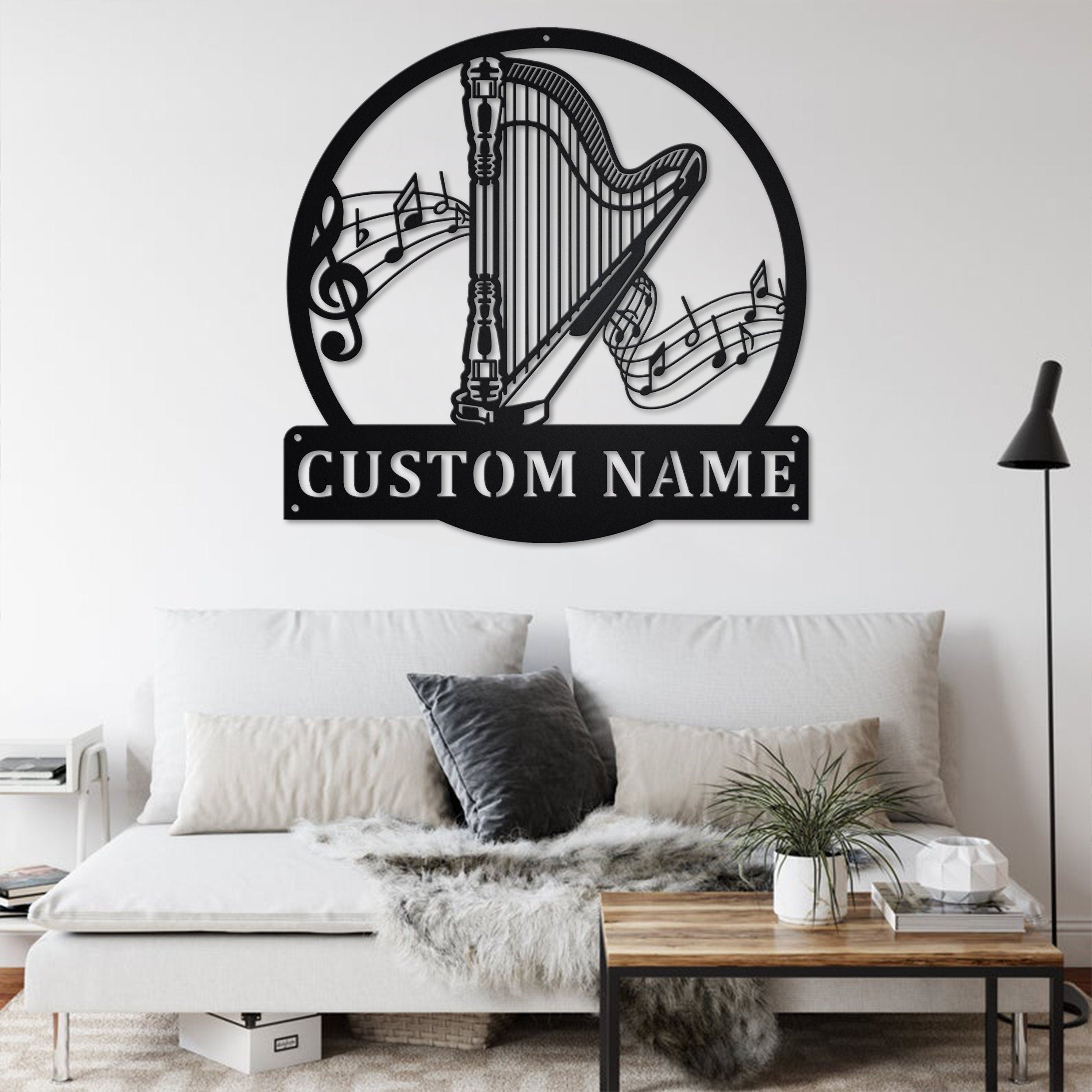 Custom Musical Instrument Harp Metal Wall Art, Personalized Harp ...