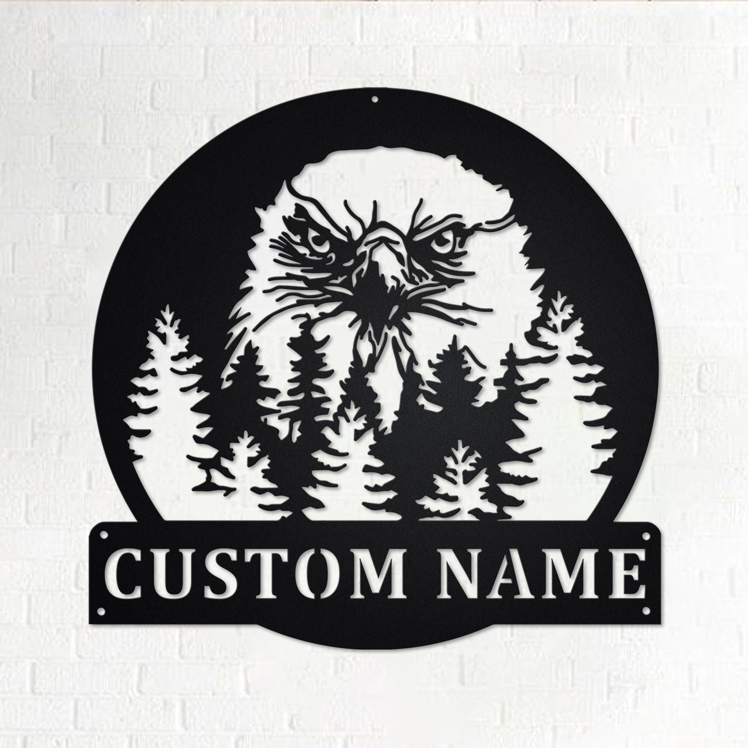Custom Bald Eagle Forest Metal Wall Art, Personalized Bald Eagle Name ...