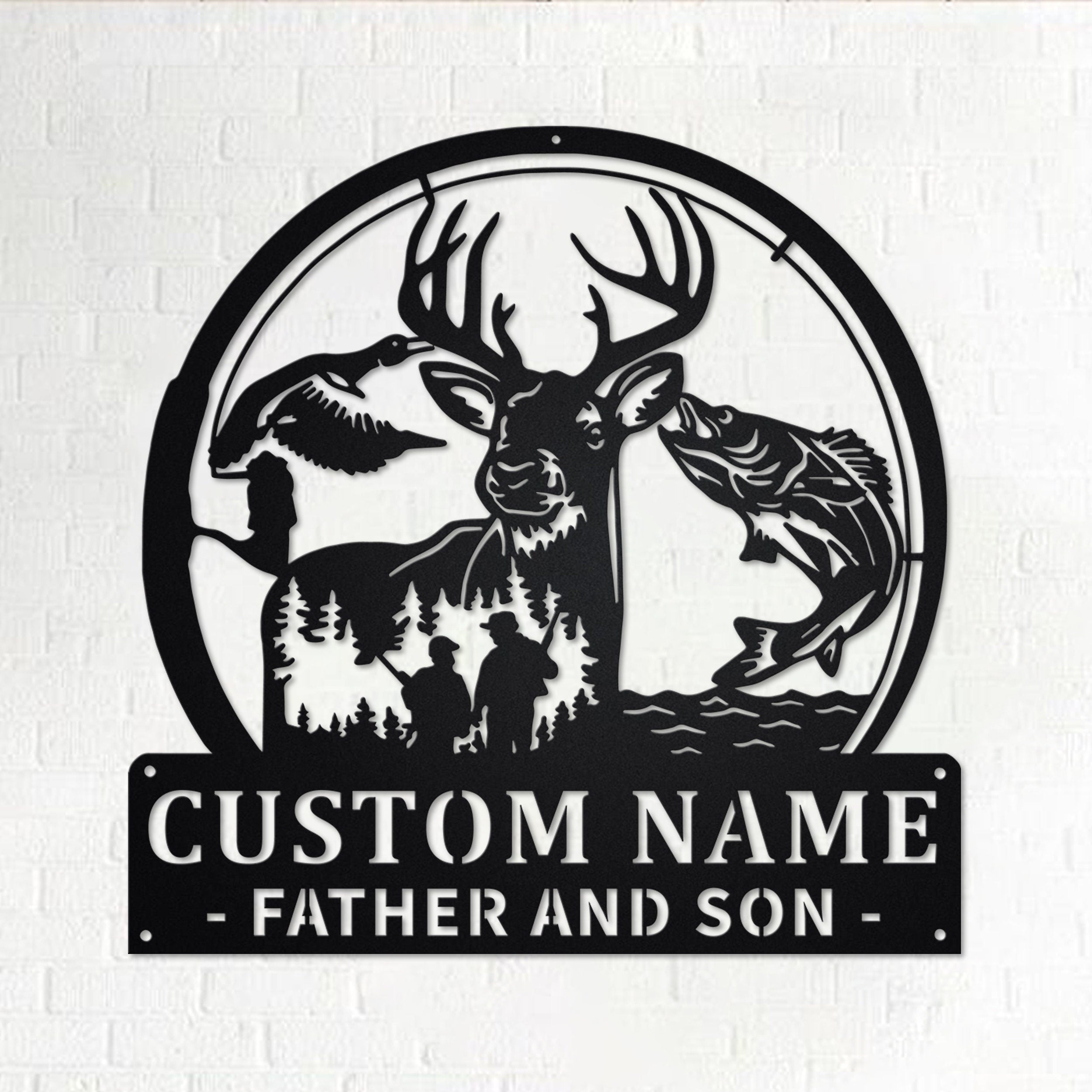Custom Hunting & Fishing Partner Father And Son Metal Wall Art ...