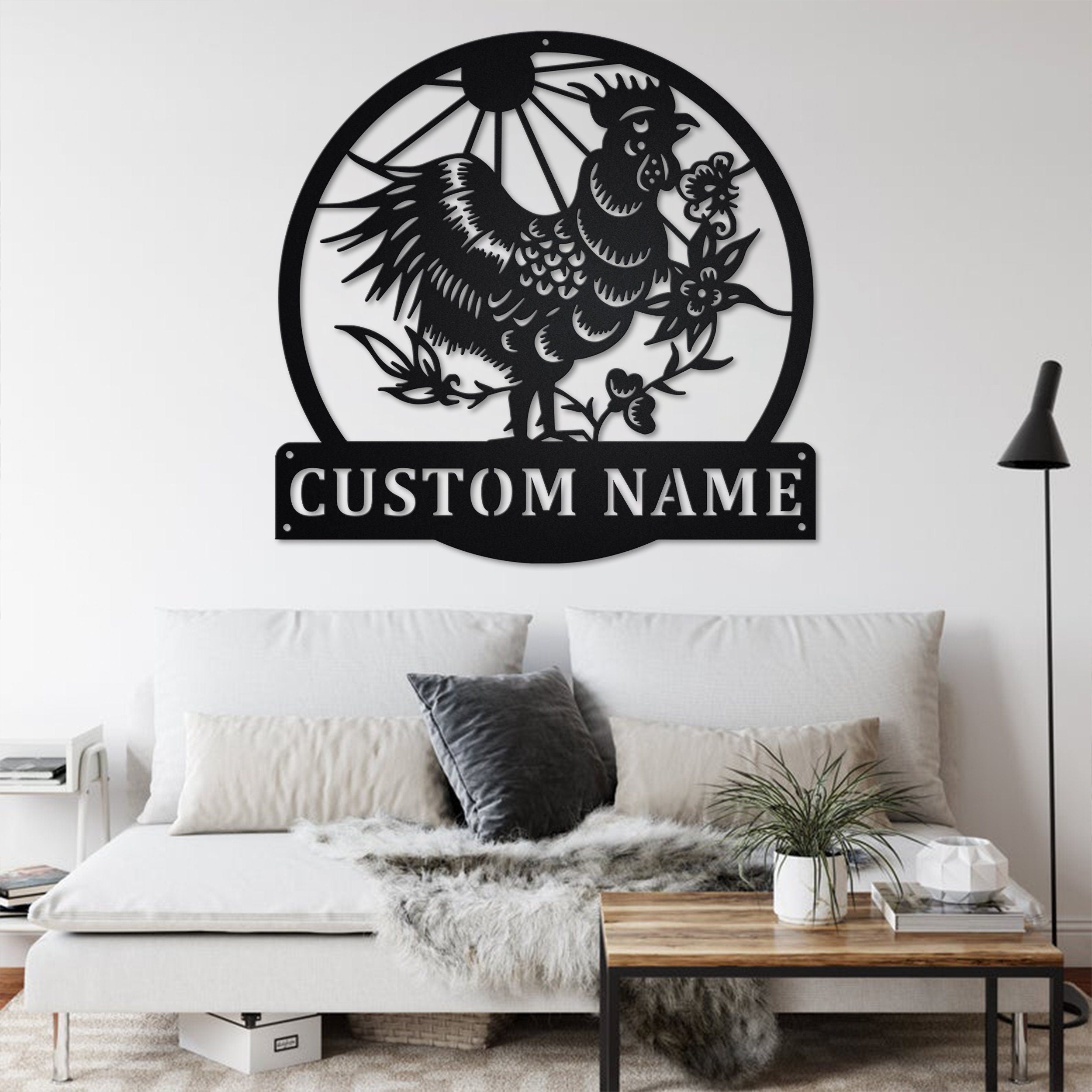 Custom Chicken Flower Metal Wall Art, Personalized Chicken Name Sign ...