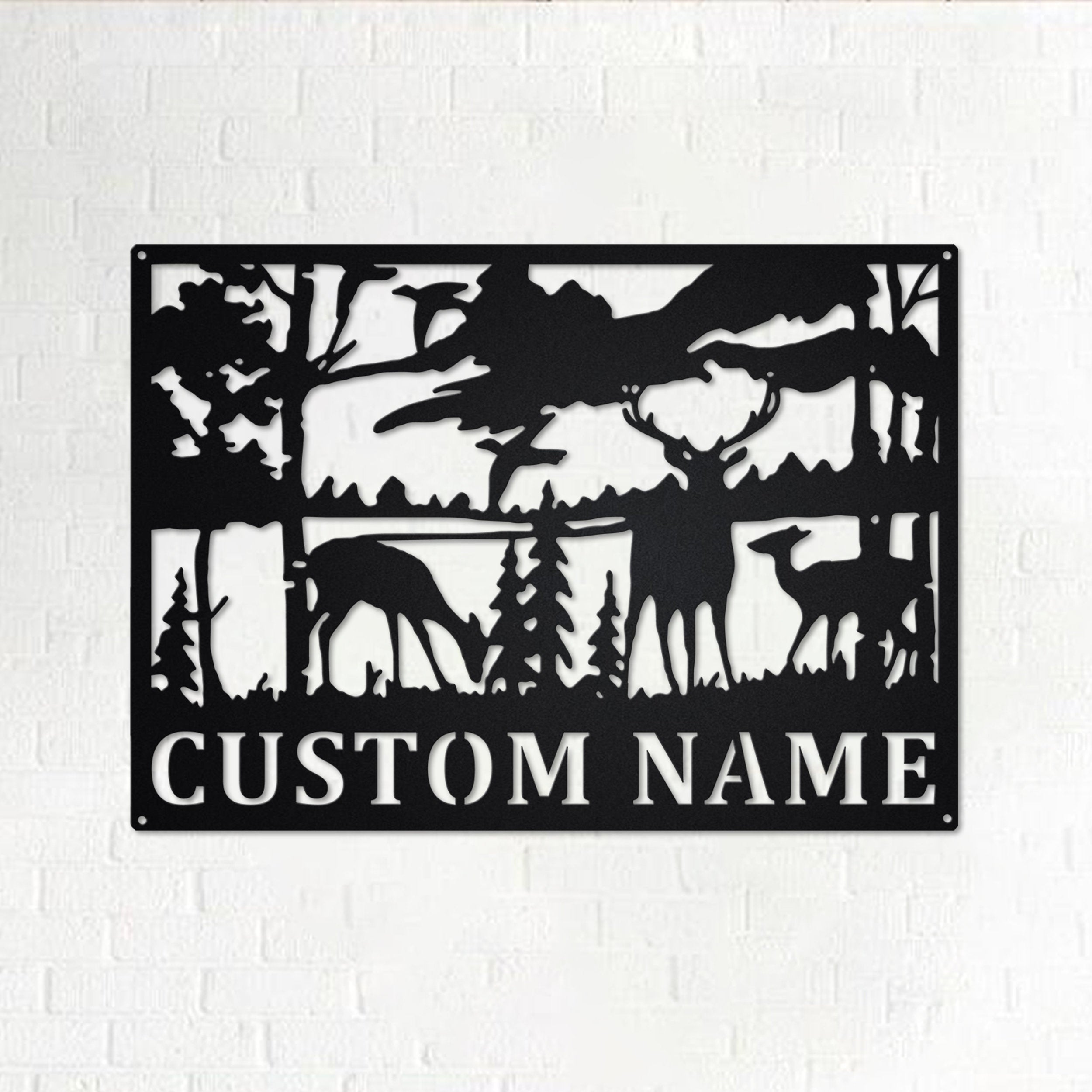 Custom Deer Wildlife Metal Wall Art, Personalized Deer Hunter Name Sign ...