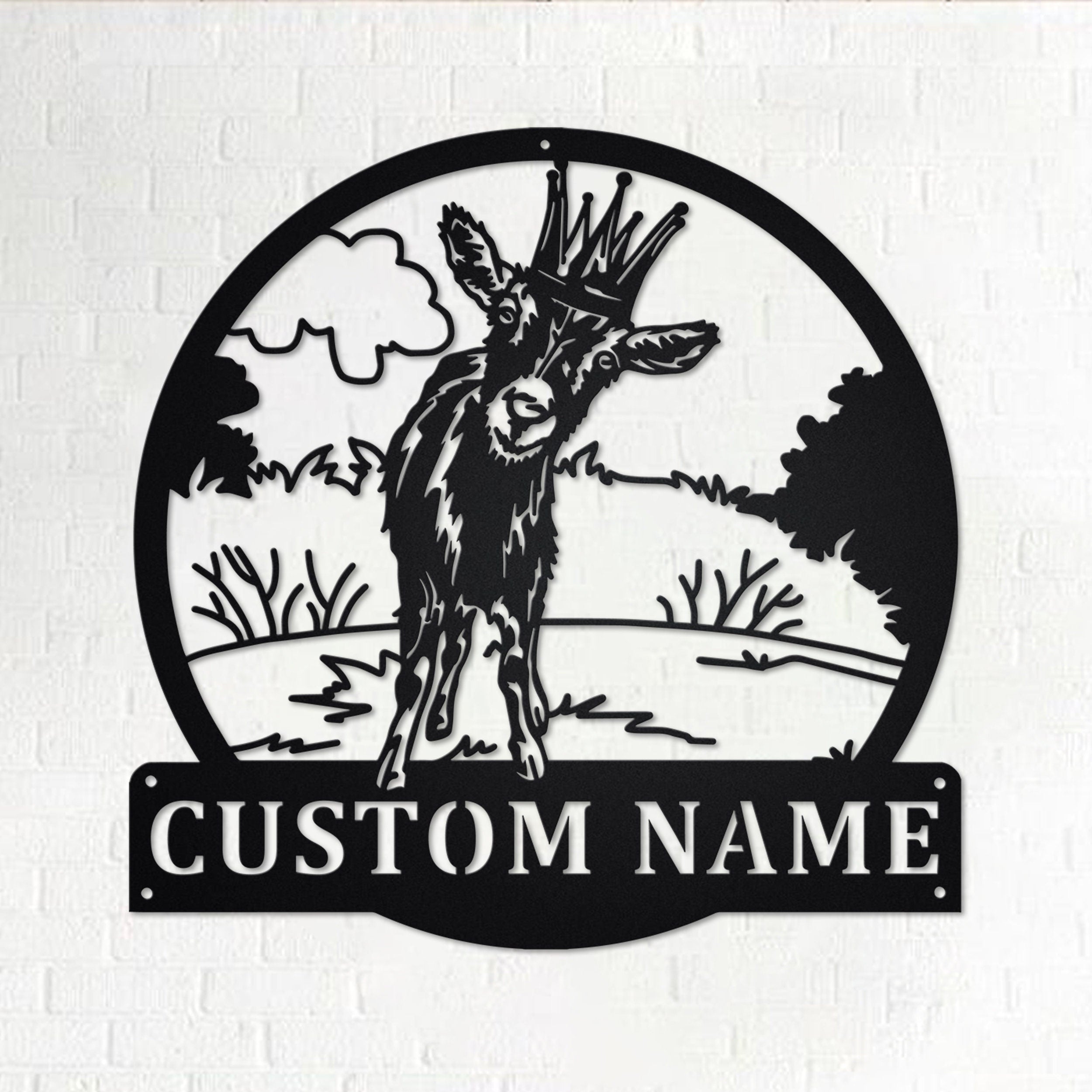 Custom Goat With Crown Metal Wall Art, Personalized Goat Name Sign ...