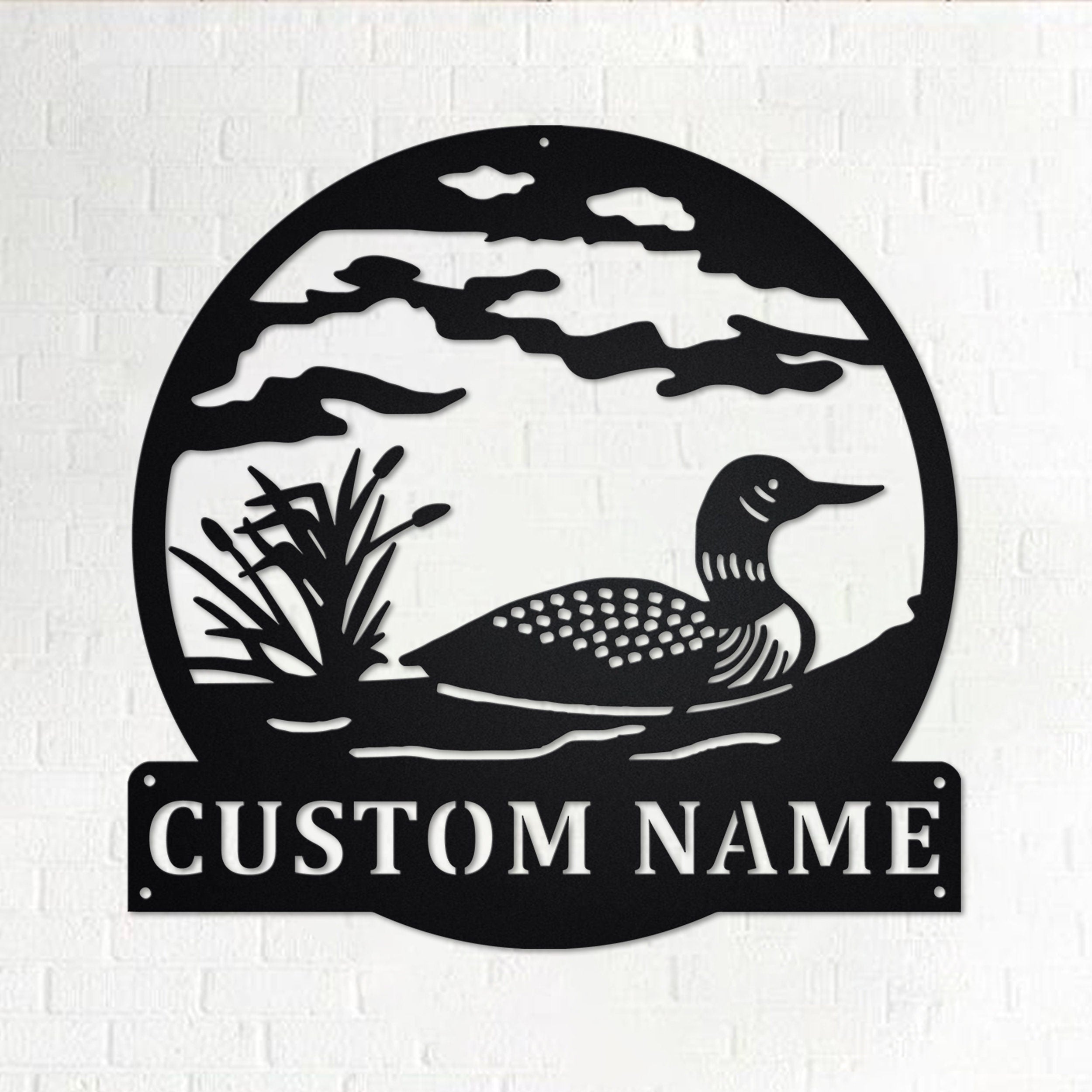 Custom Loon Wildlife Metal Wall Art, Personalized Loon Duck Name Sign ...