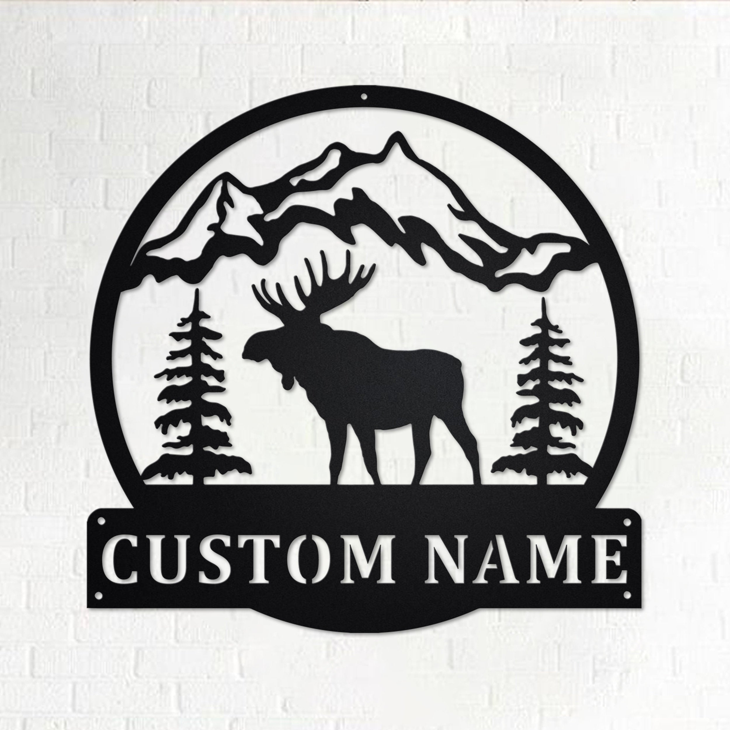 Custom Moose Mountains Metal Wall Art, Personalized Moose Name Sign ...