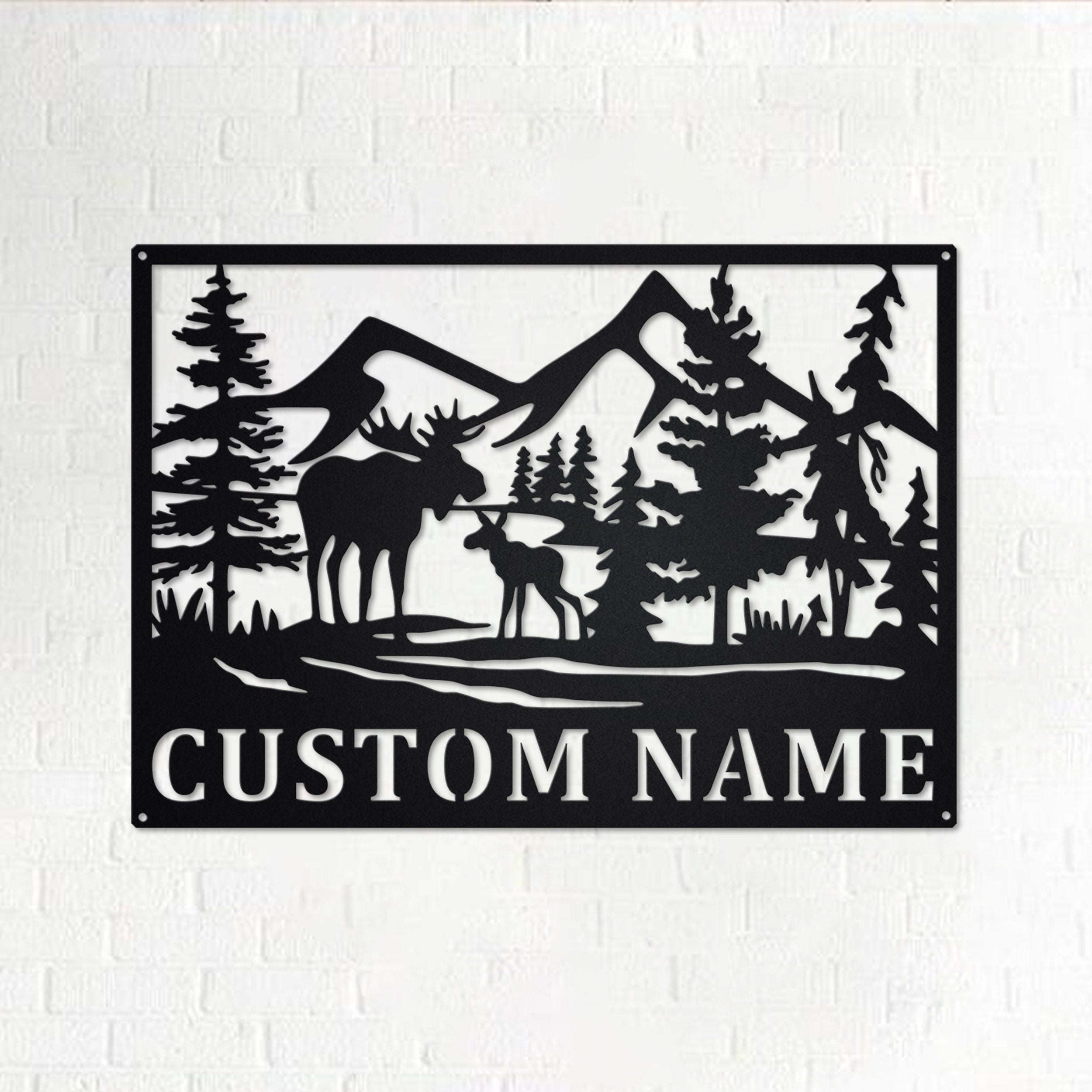 Custom Moose Wildlife Metal Wall Art, Personalized Moose Name Sign ...