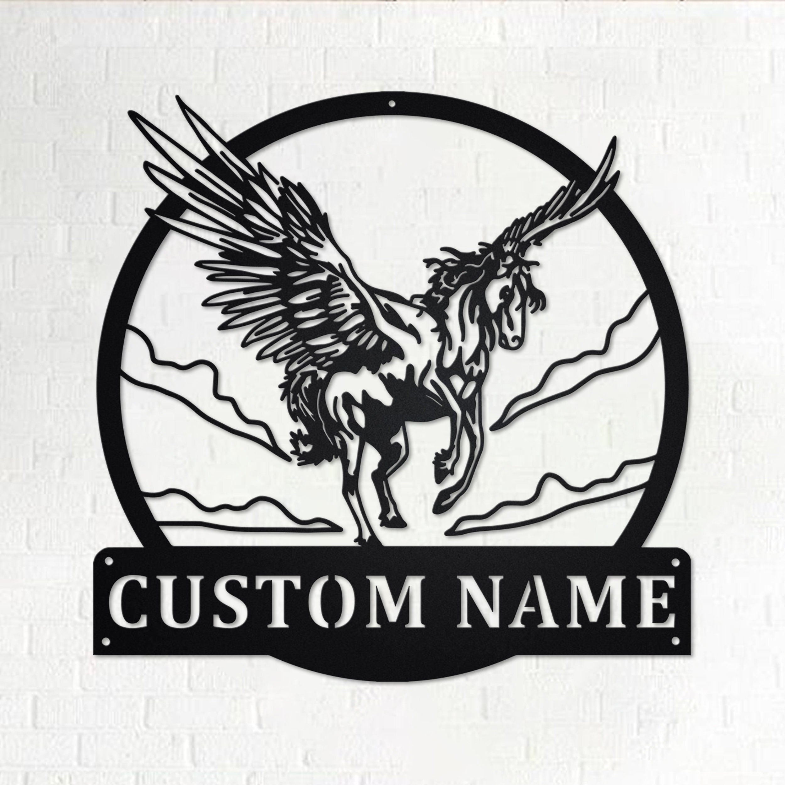 Custom Pegasus Metal Wall Art, Personalized Pegasus Name Sign ...