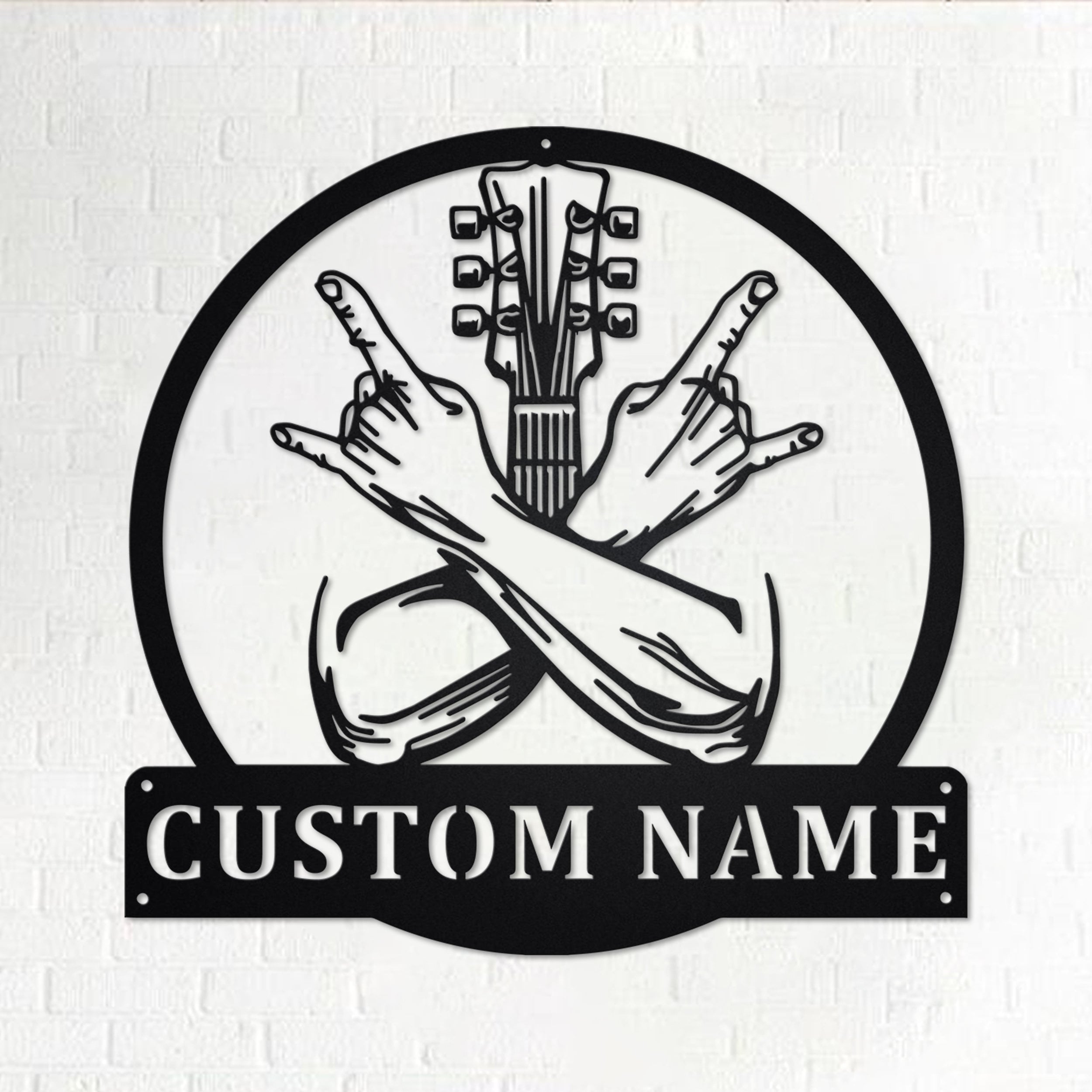 Custom Rock Crossed Hands Metal Wall Art, Personalized Rocker Name Sign ...