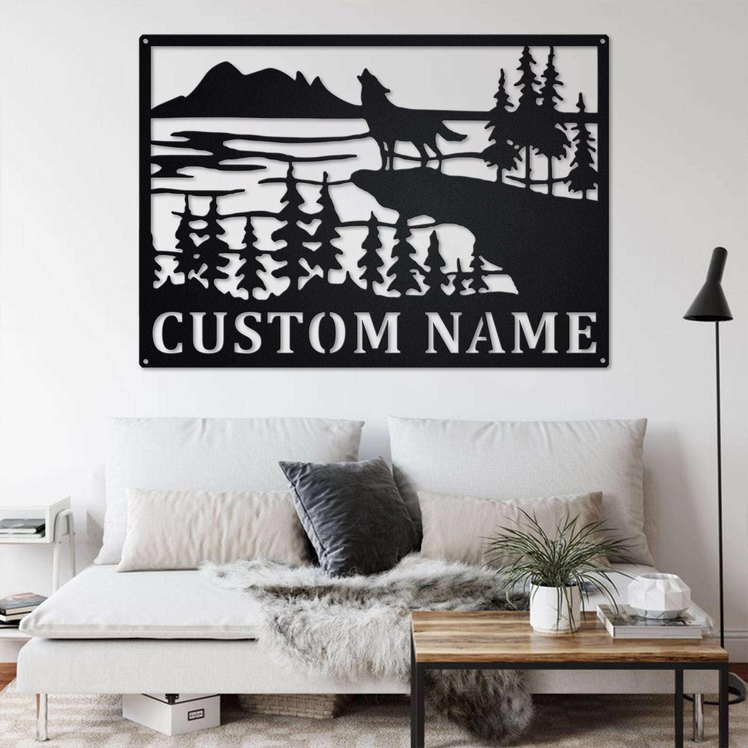 Custom Wolf Wildlife Metal Wall Art, Personalized Wolf Name Sign ...