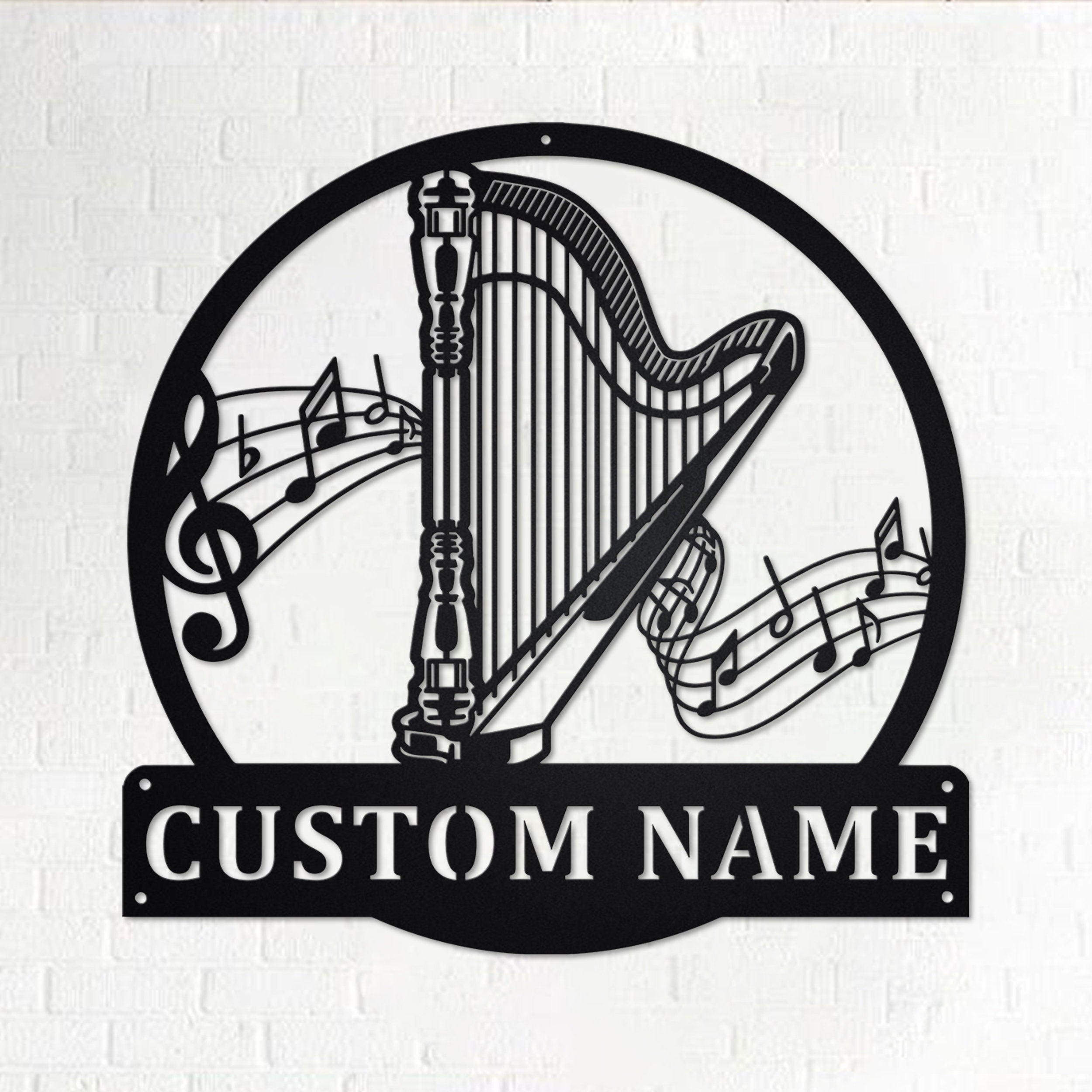 Custom Musical Instrument Harp Metal Wall Art, Personalized Harp ...